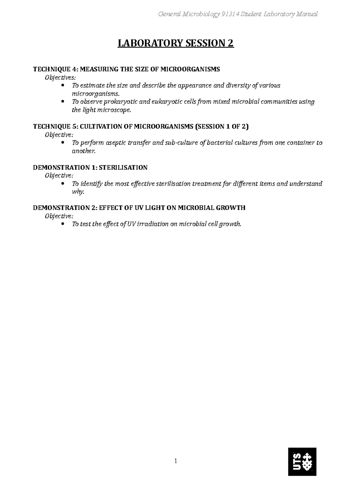 Gen Micro 2022 Lab Session 2 Worksheet - LABORATORY SESSION 2 TECHNIQUE 4: MEASURING THE SIZE OF ...