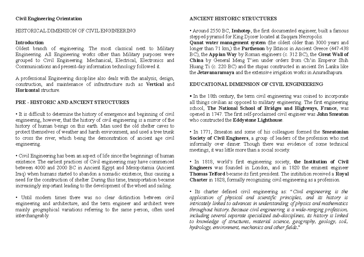 Civil Engineering Orientation - Civil Engineering Orientation ...