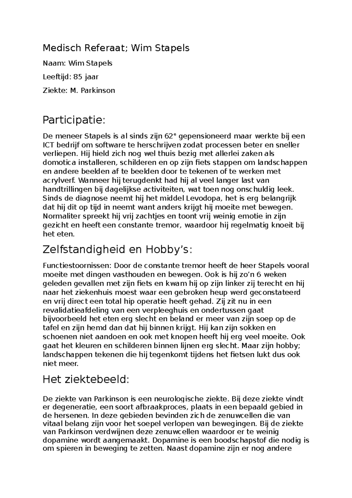 asdddddddddddddddddddddd - Medisch Referaat; Wim Stapels Naam: Wim ...