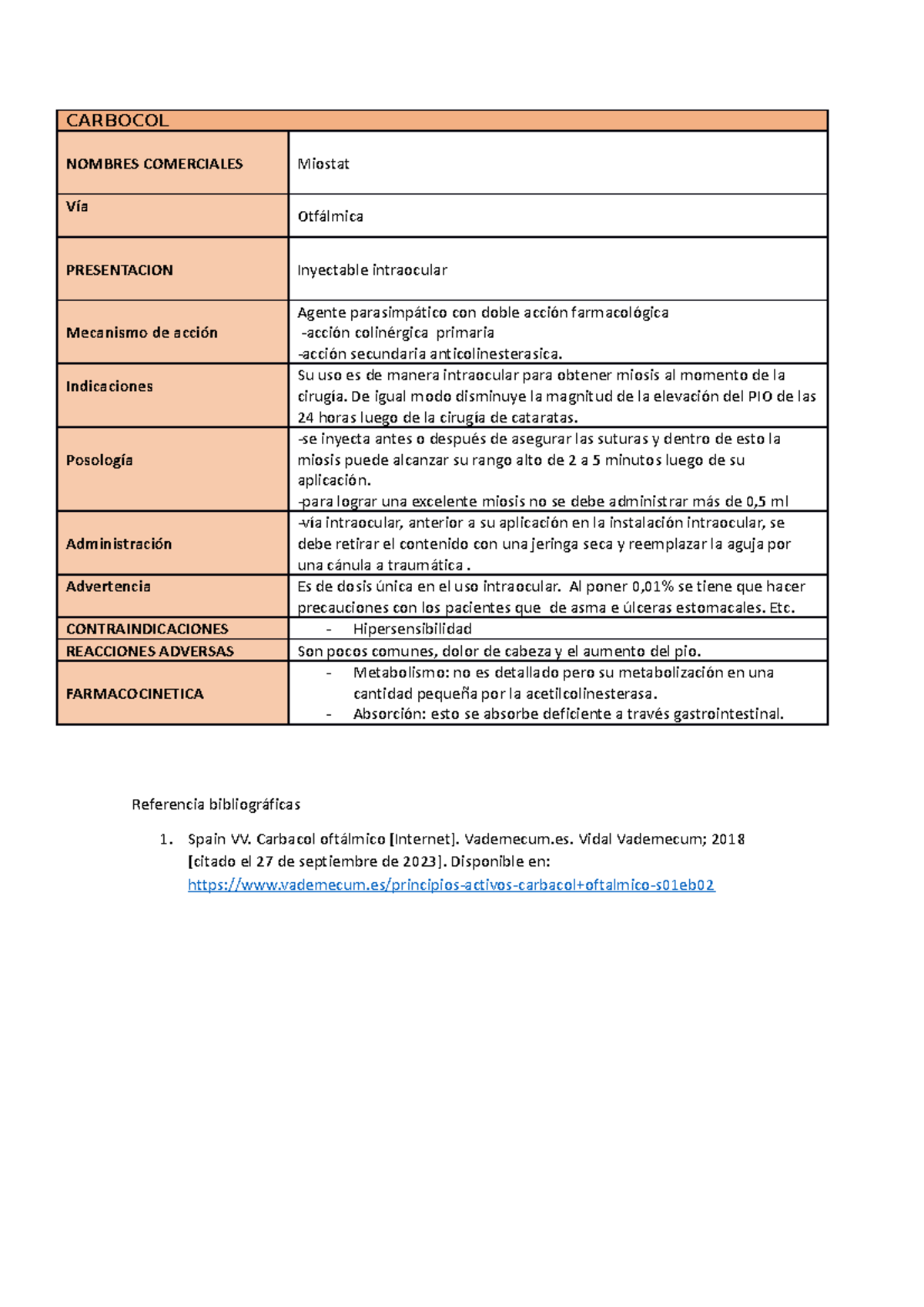 Carbocol - Uwu - CARBOCOL NOMBRES COMERCIALES Miostat Vía Otfálmica ...