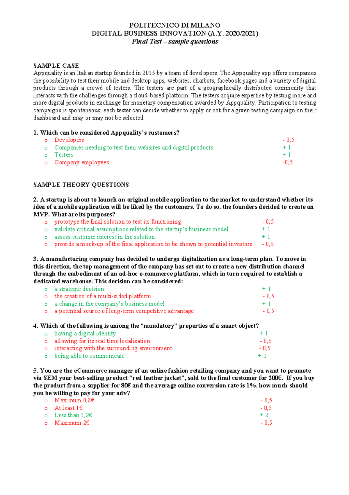 DBI Written Exam 2021 - Sample questions - Solution - POLITECNICO DI ...
