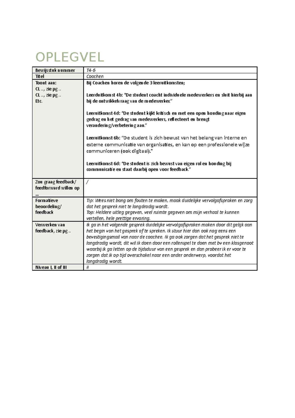 T4-6 Coachen; begeleidingsplan - OPLEGVEL Bewijsstuk nummer Titel Toont ...