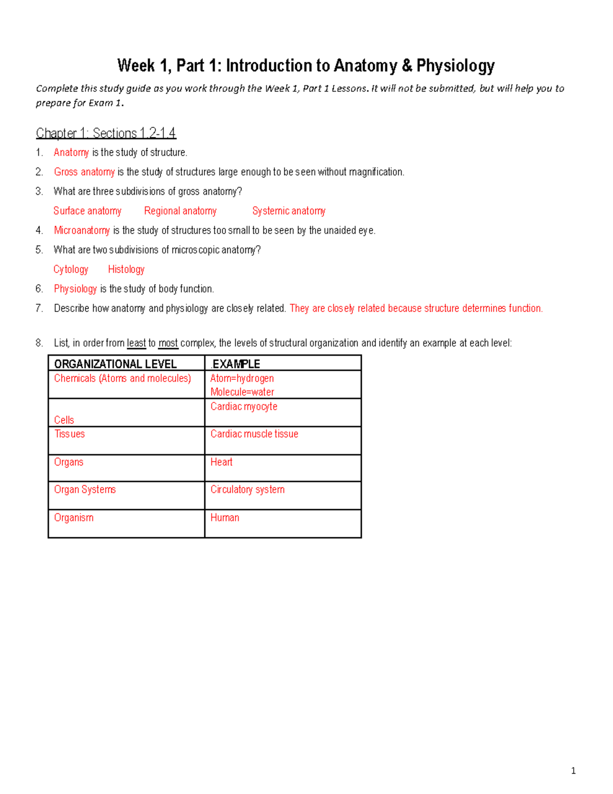 Study Guide KEY-BIO 145 Week 1, Part 1 Study Guide - Week 1, Part 1 ...