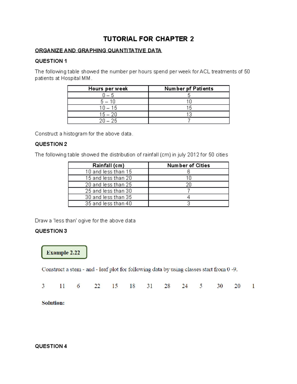 Tutorial Organizing AND Graphing Quantitative DATA - Statistics & Probability - UiTM - Studocu