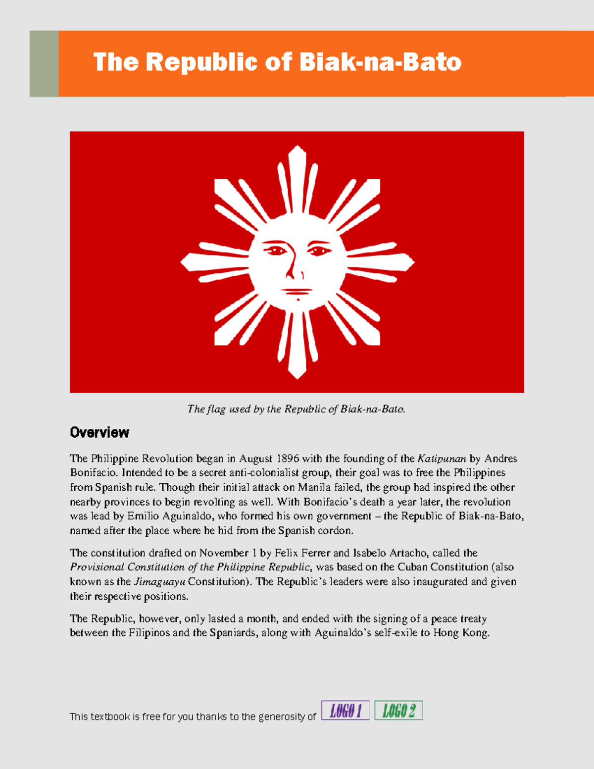 Article 1 - The Republic of Biak na Bato - The flag used by the ...
