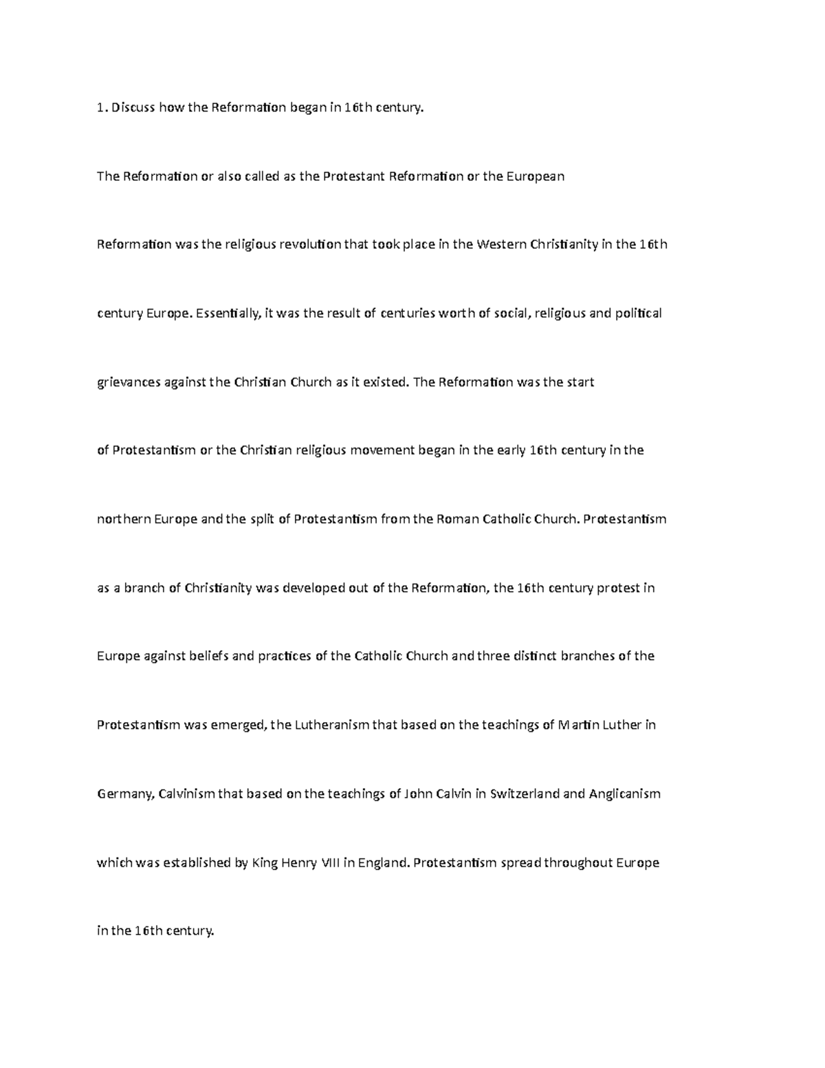 History Assignment 6 - Discuss how the Reformation began in 16th ...