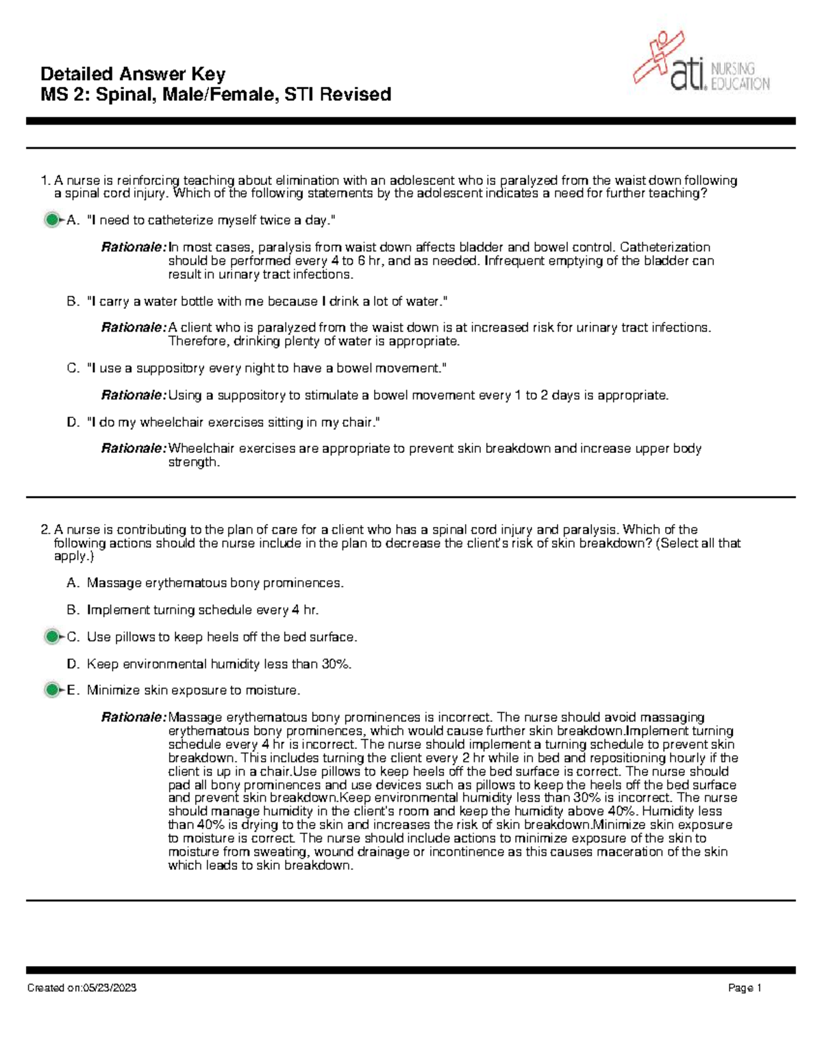 exam 6 sti/ male - MS 2: Spinal, Male/Female, STI Revised A nurse is ...
