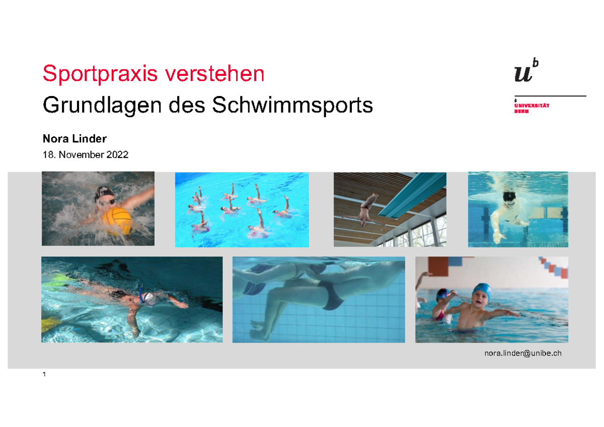 Vorlesung 2 Schwimmen - Sportpraxis verstehen Nora Linder 18. November ...