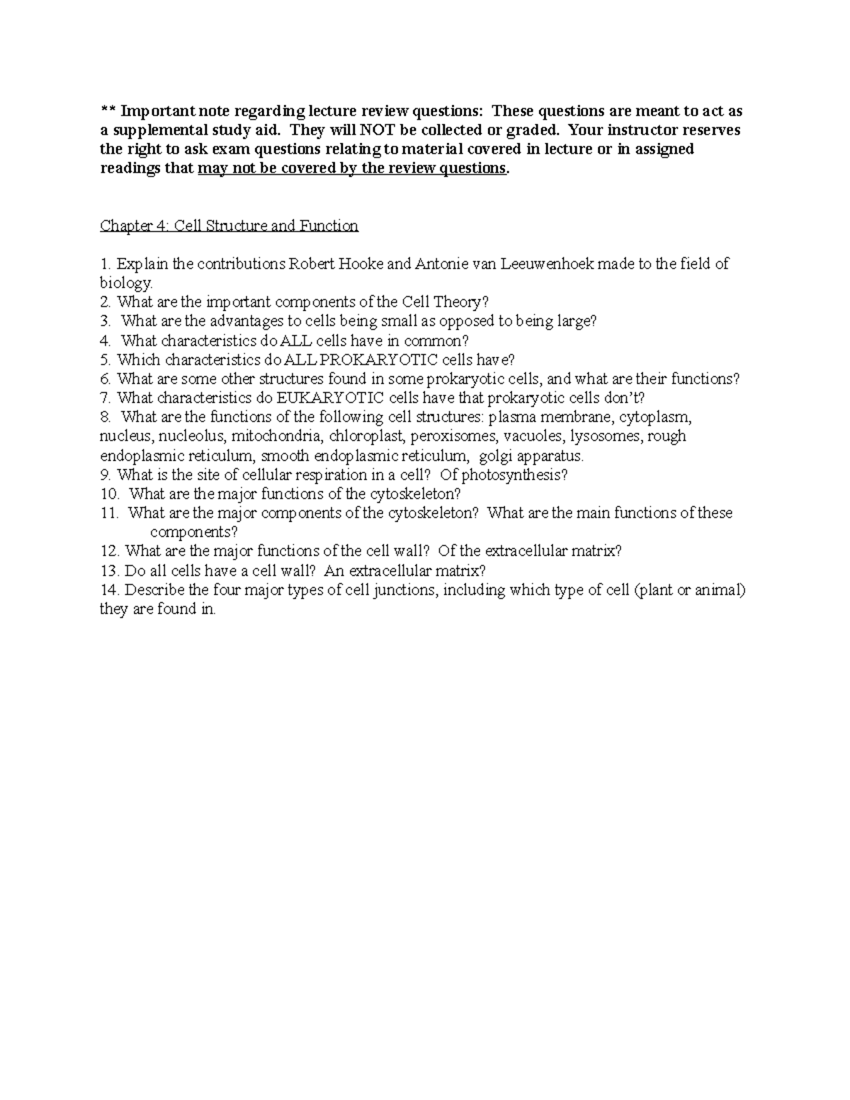 BIO 110 Chap 4 Review - ** Important note regarding lecture review ...