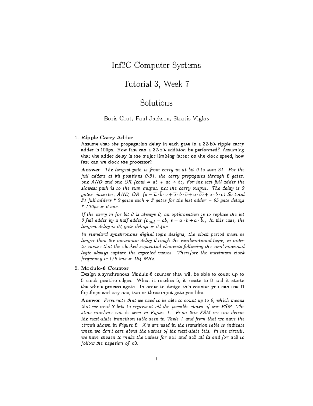 Tutorial 3Ans - Inf2C Computer Systems Tutorial 3, Week 7 Solutions Boris Grot, Paul Jackson ...