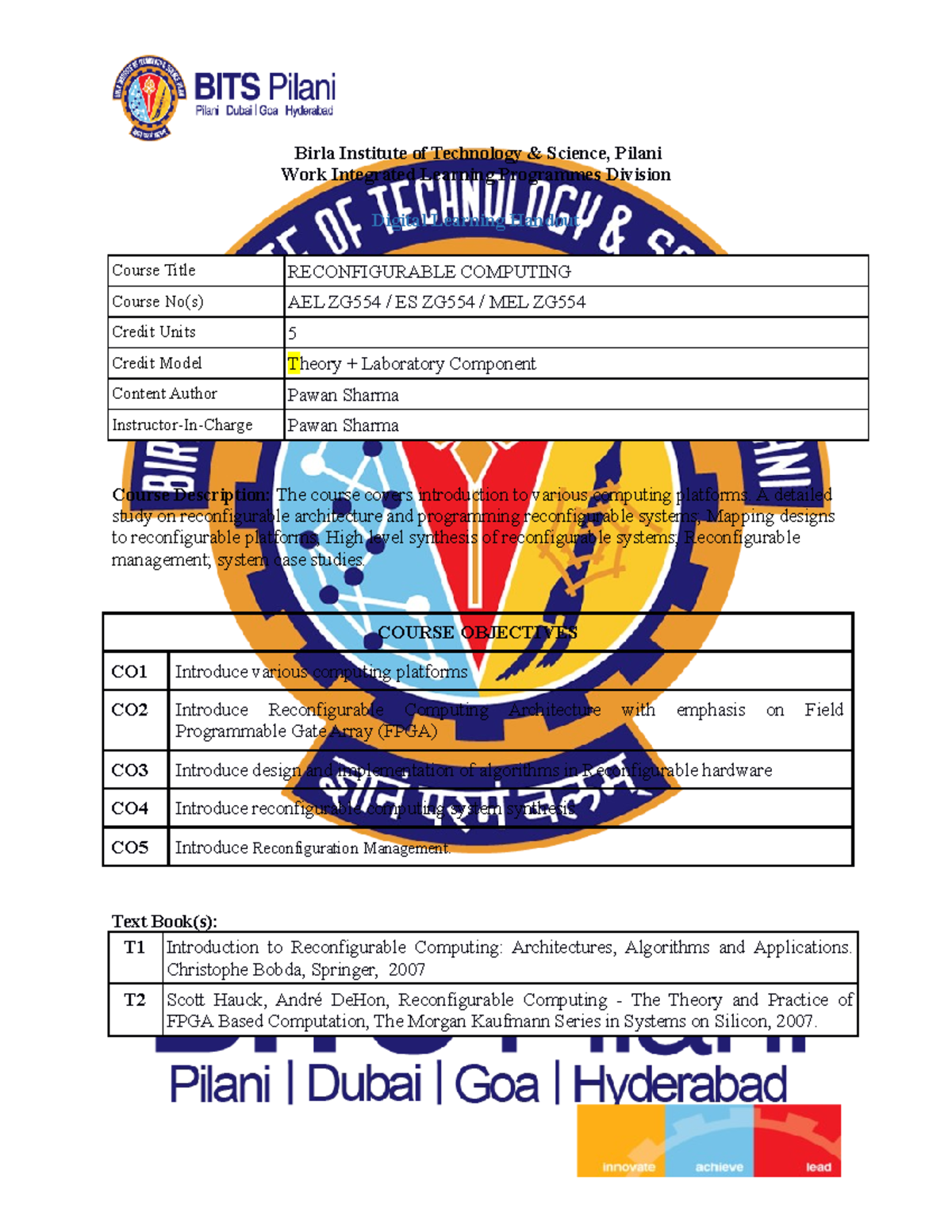 AEL ZG554 Course Handout - Birla Institute of Technology & Science ...