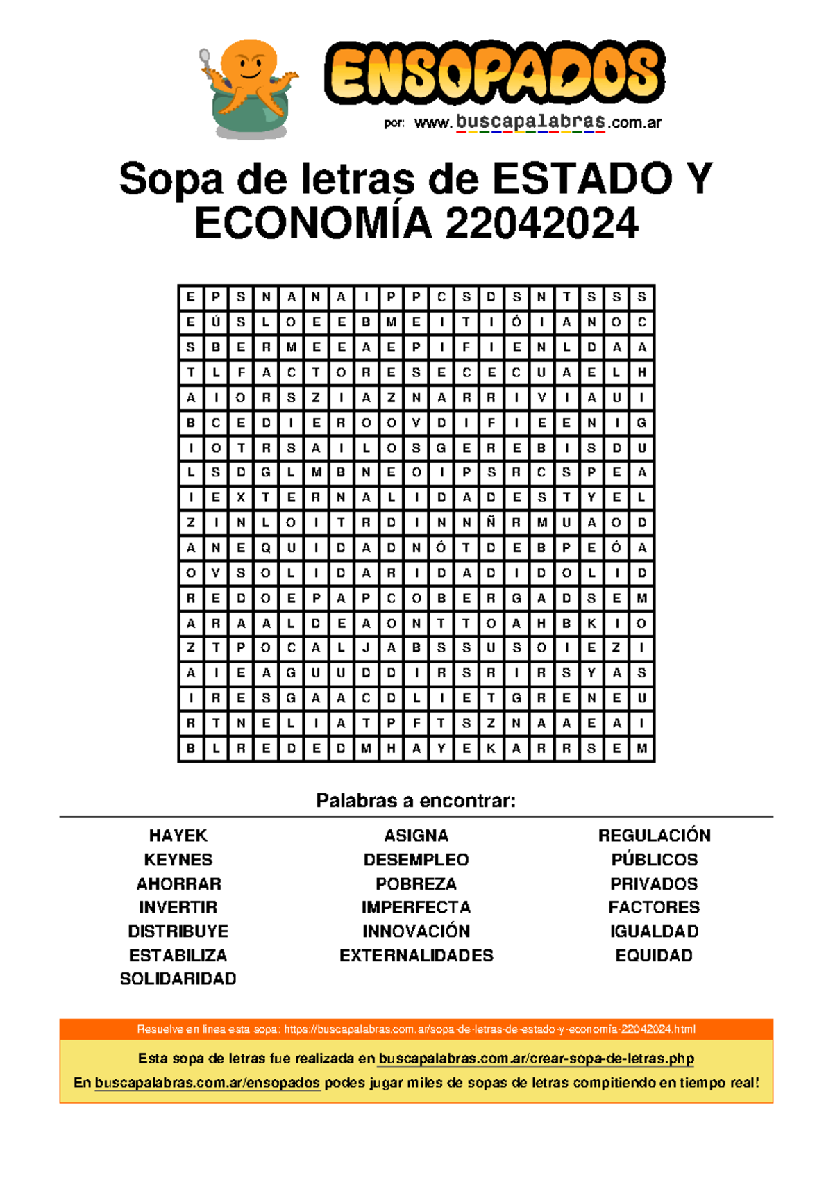 22 Abril SOPA Letras Estado Economia DOS sopa-de-letras-de-estado-y ...