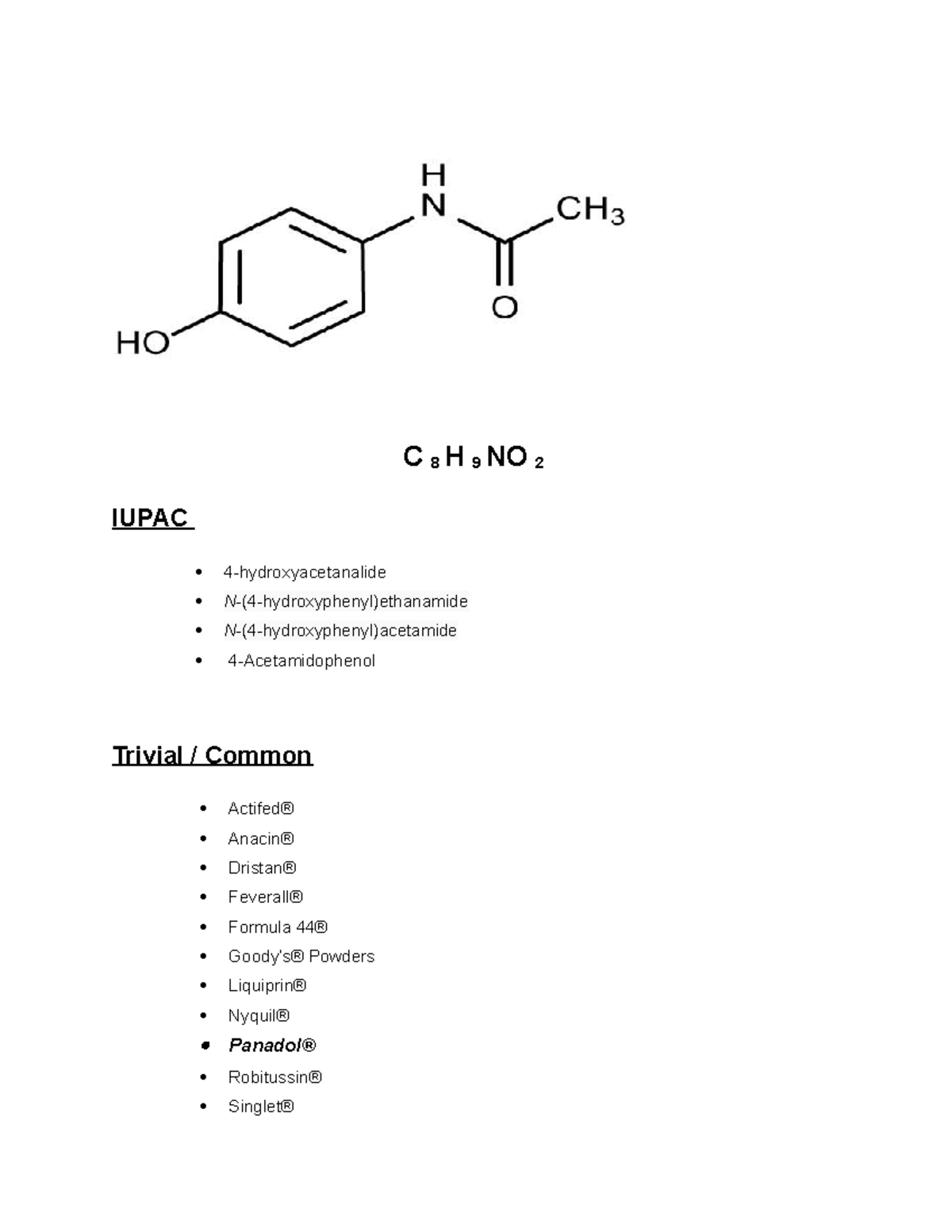 Example paracetamol - Lecturer Dr Khairana Husain - C 8 H 9 NO 2 IUPAC ...