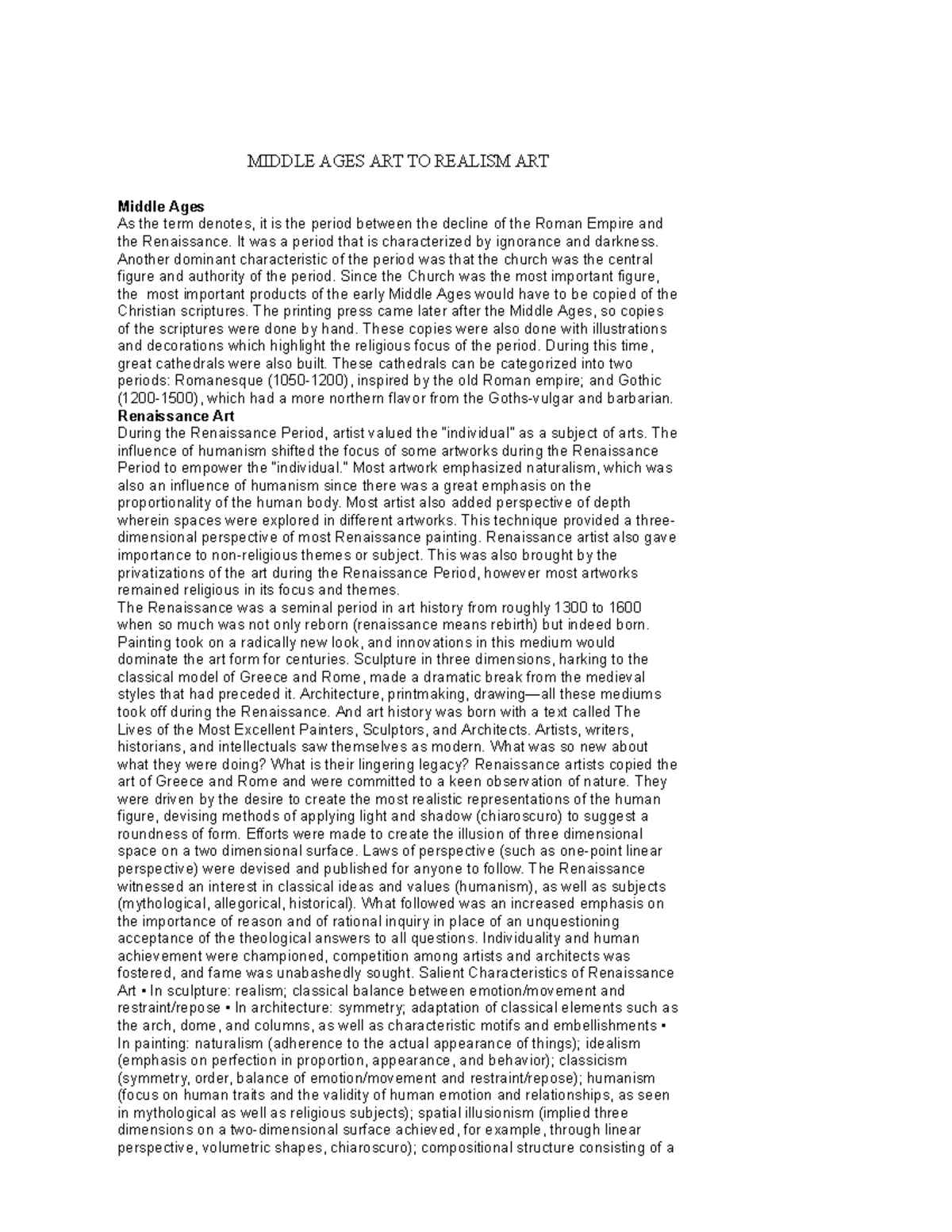 Middleagesarttorealismart - MIDDLE AGES ART TO REALISM ART Middle Ages ...