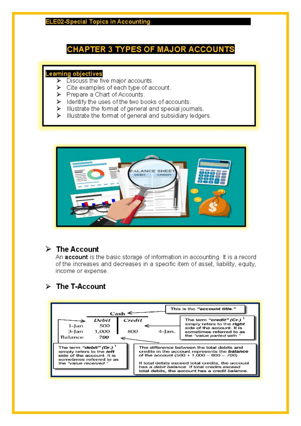 Chapter 3 Types OF Major Accounts - CHAPTER 3 TYPES OF MAJOR ACCOUNTS ...