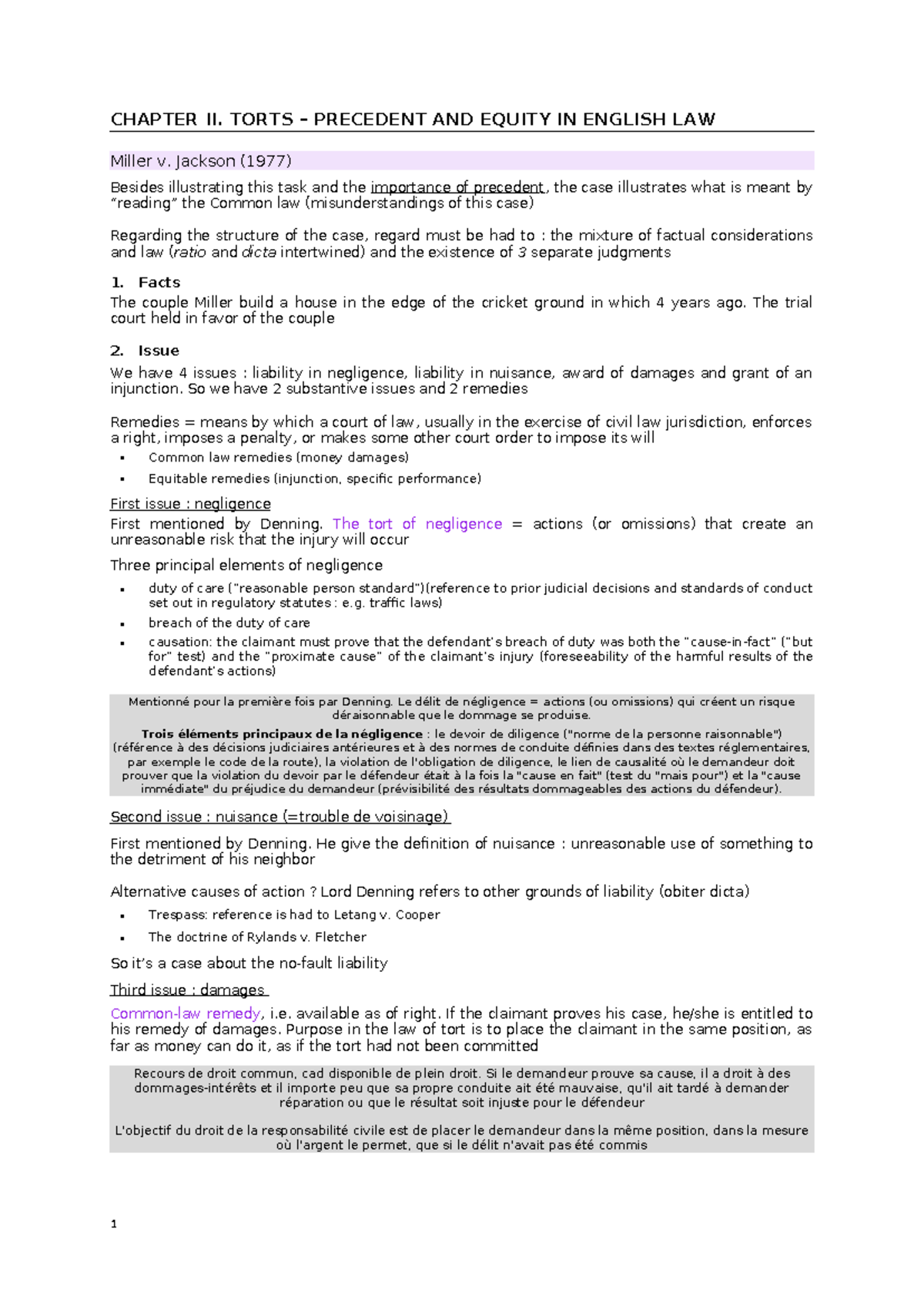 Terminologie-juridique - CHAPTER II. TORTS – PRECEDENT AND EQUITY IN ...