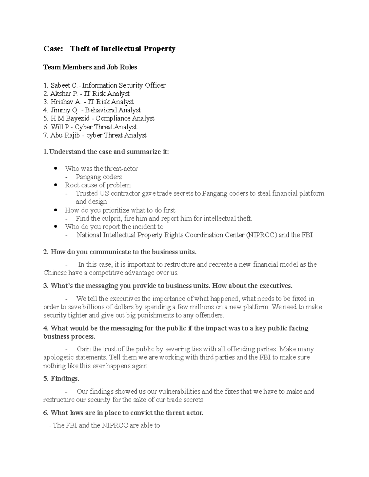 Word Doc Case Study Template - Case: Theft of Intellectual Property ...