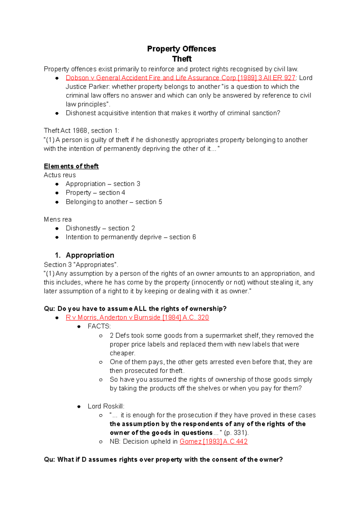 4. Property offences - Property Offences Theft Property offences exist ...