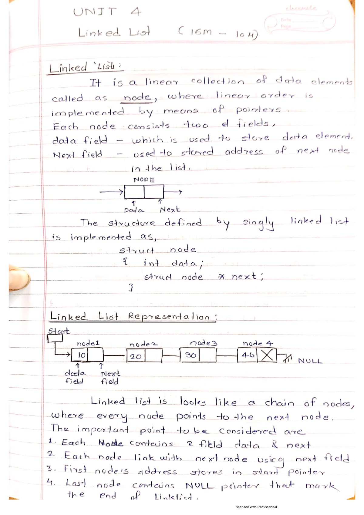 DSU Unit 4 Linked list-notes - computer engg - Studocu