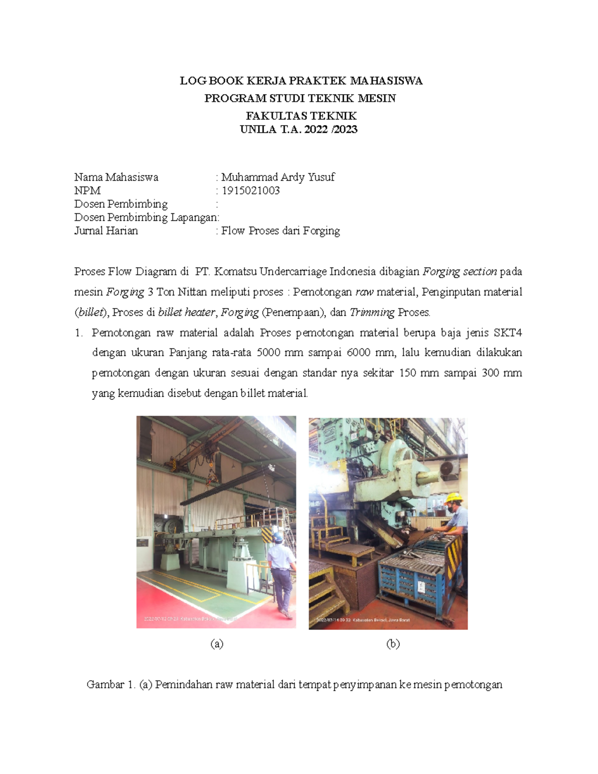 Log Book (Jurnal Harian) KP Muhammad Ardy Yusuf 1915021003 - LOG BOOK KERJA PRAKTEK MAHASISWA ...