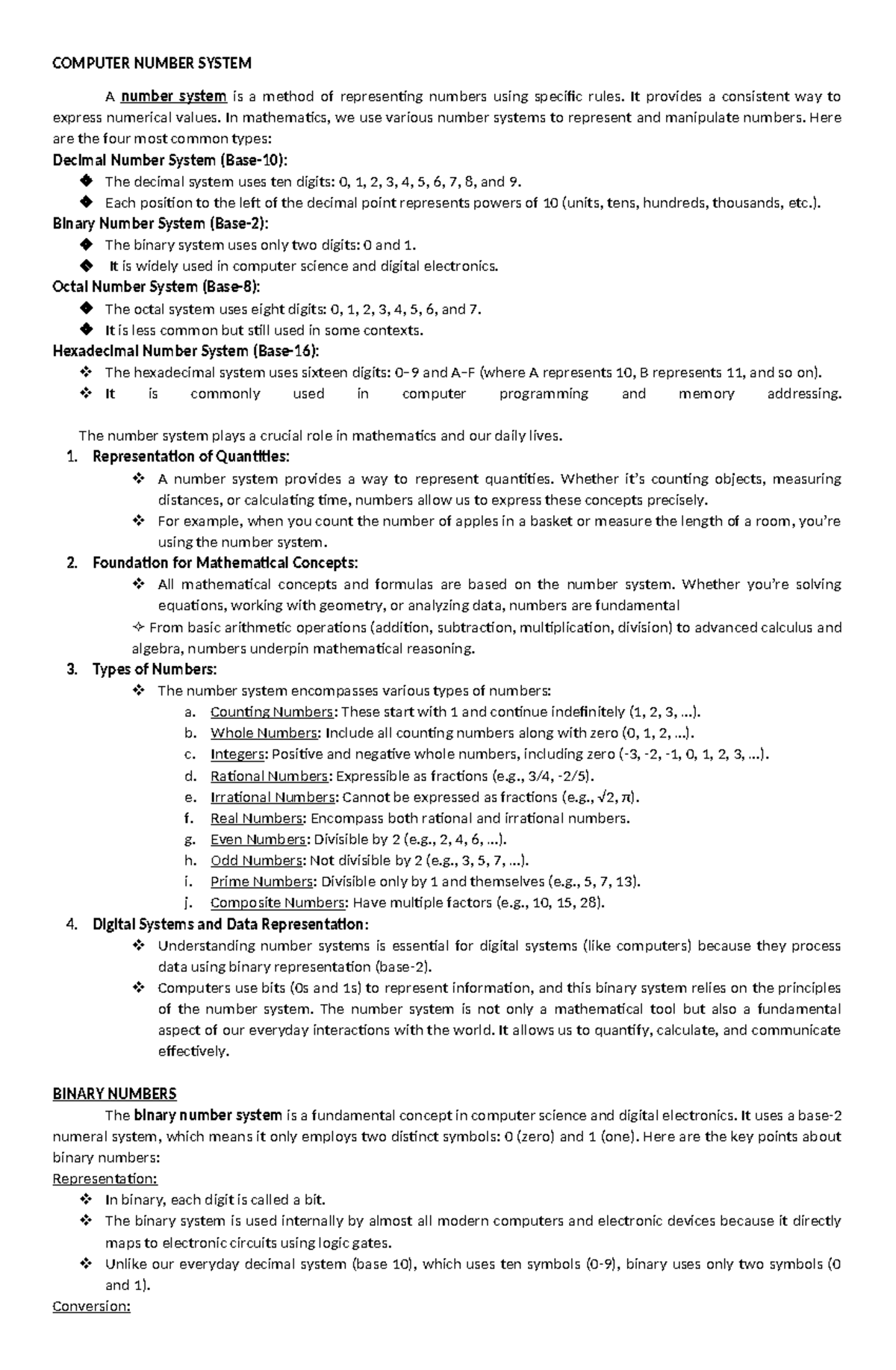 Week 3 notes tle 7 - COMPUTER NUMBER SYSTEM A number system is a method ...