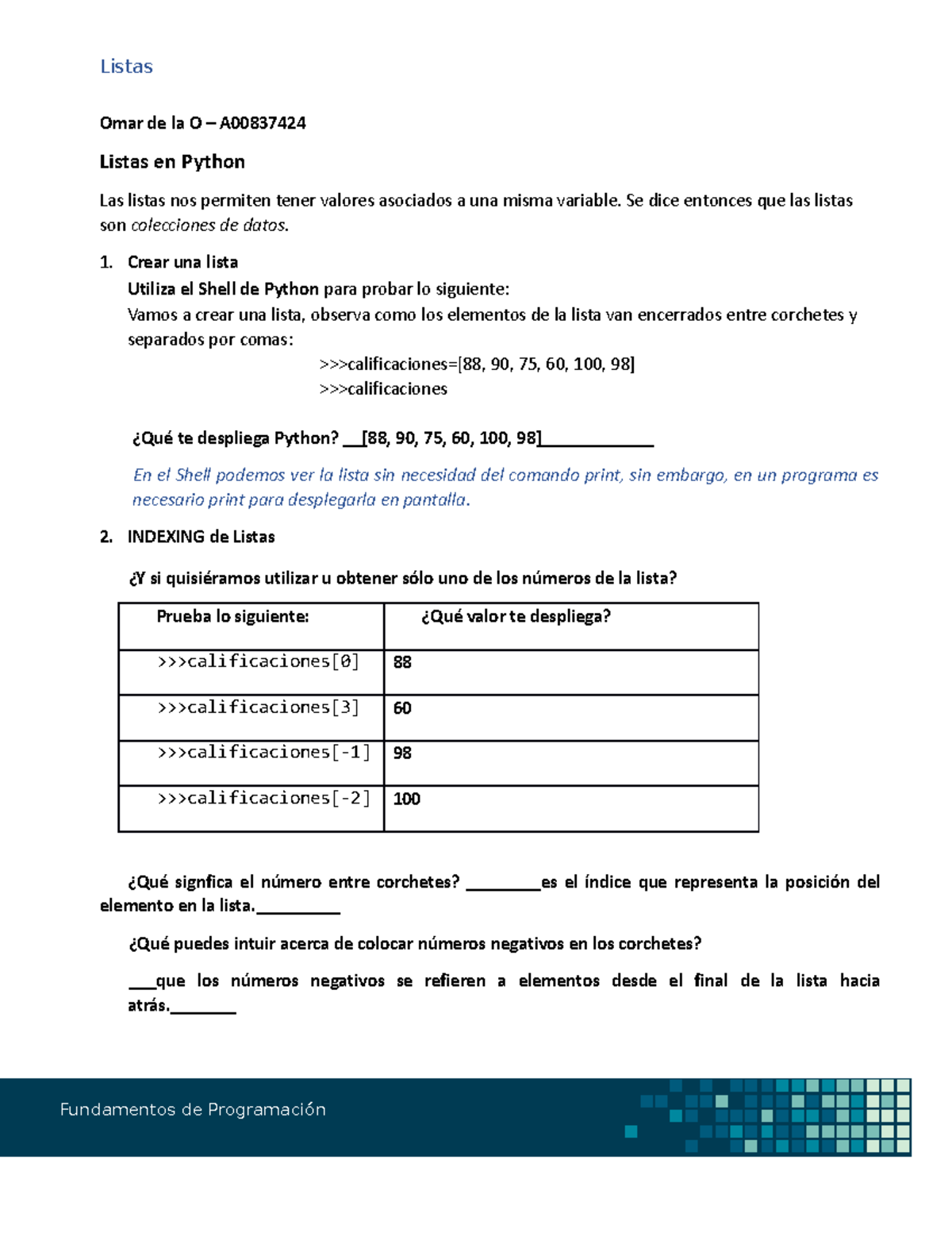S3 s13 Hojade Trabajo Listas - Omar de la O – A Listas en Python Las ...