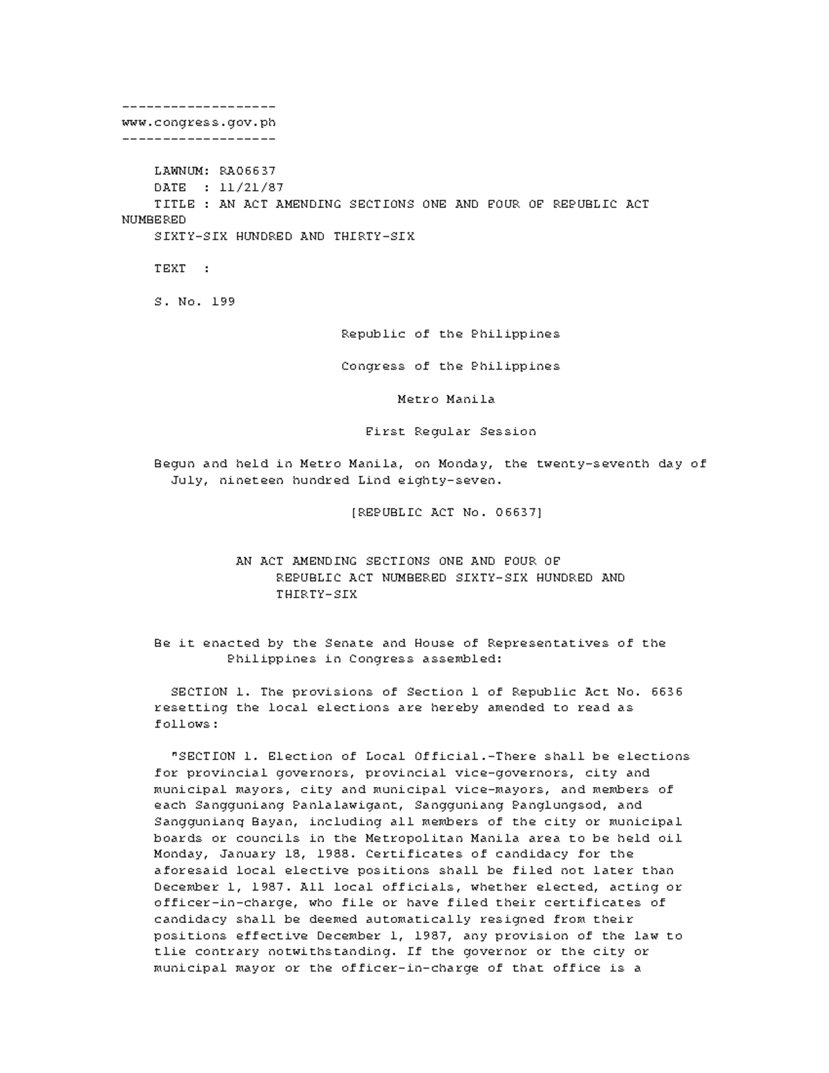 AN ACT Amending Sections ONE AND FOUR OF Republic ACT Numbered Sixty ...