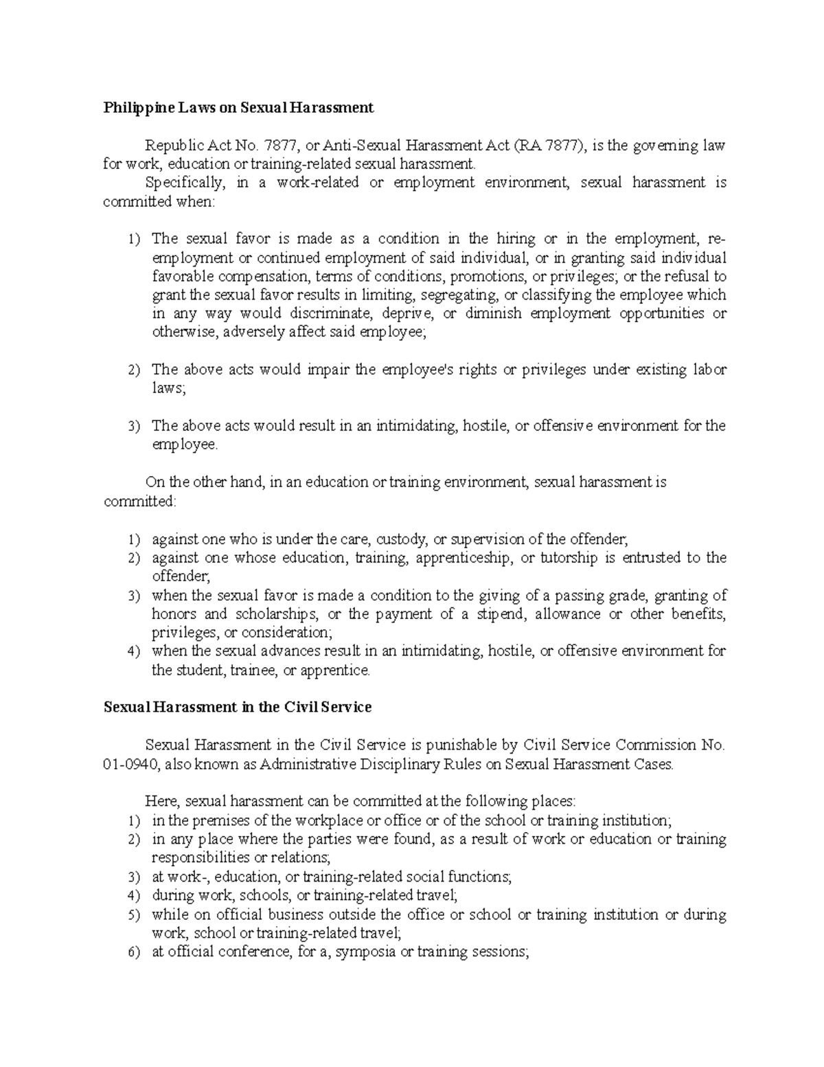 Philippine Laws on Sexual Harassment - Philippine Laws on Sexual ...