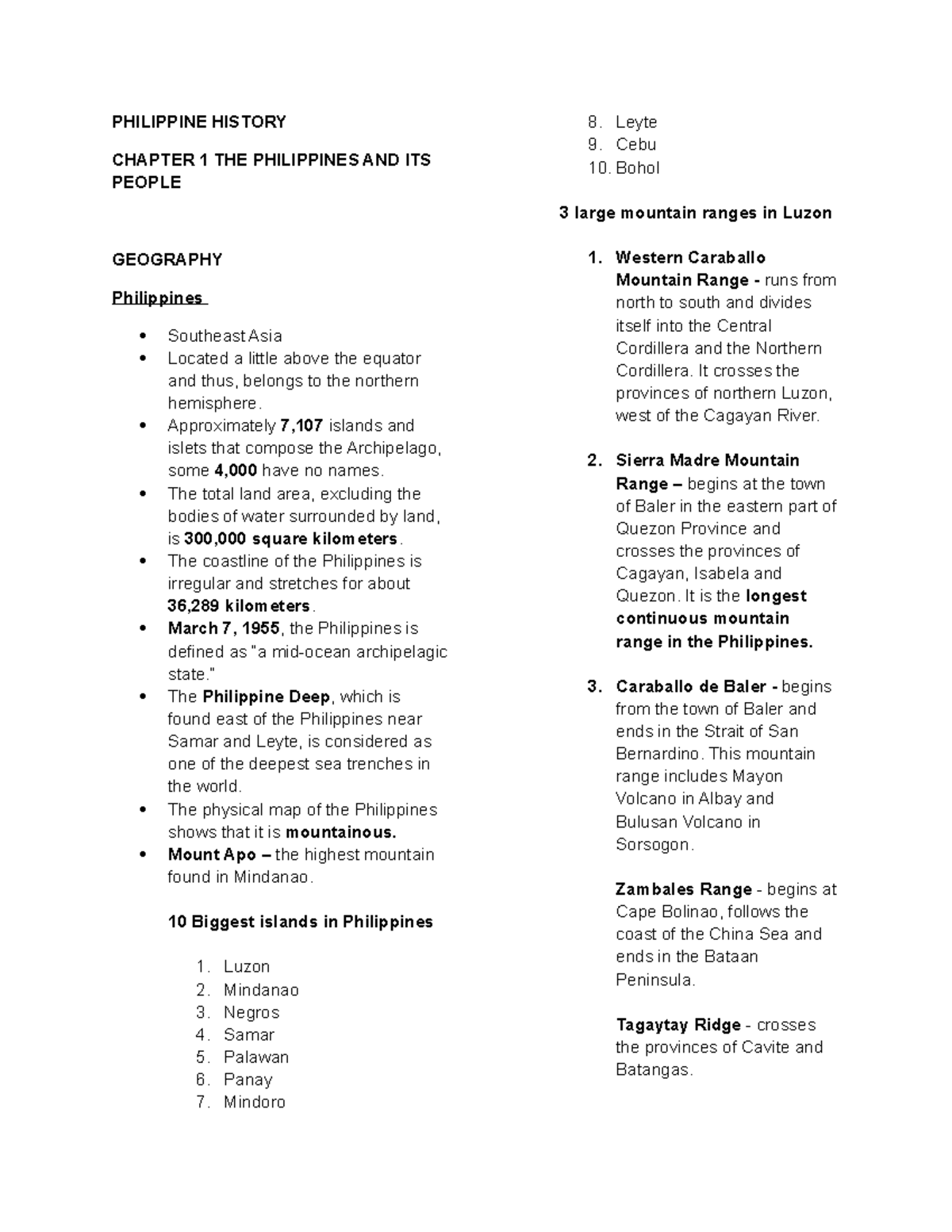 REVIEWER IN PHILIPPINE HISTORY CHAPTER 1 THE PHILIPPINES AND ITS PEOPLE ...