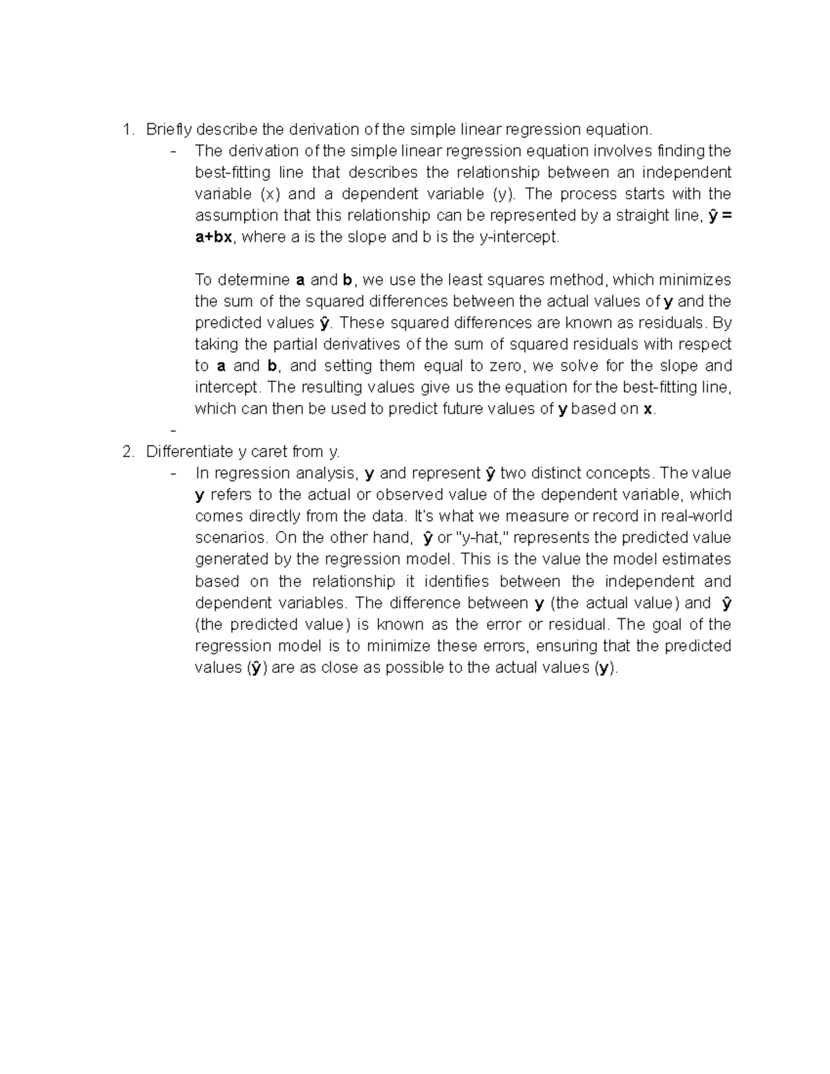 Derivation of Linear Regression Model - Briefly describe the derivation ...