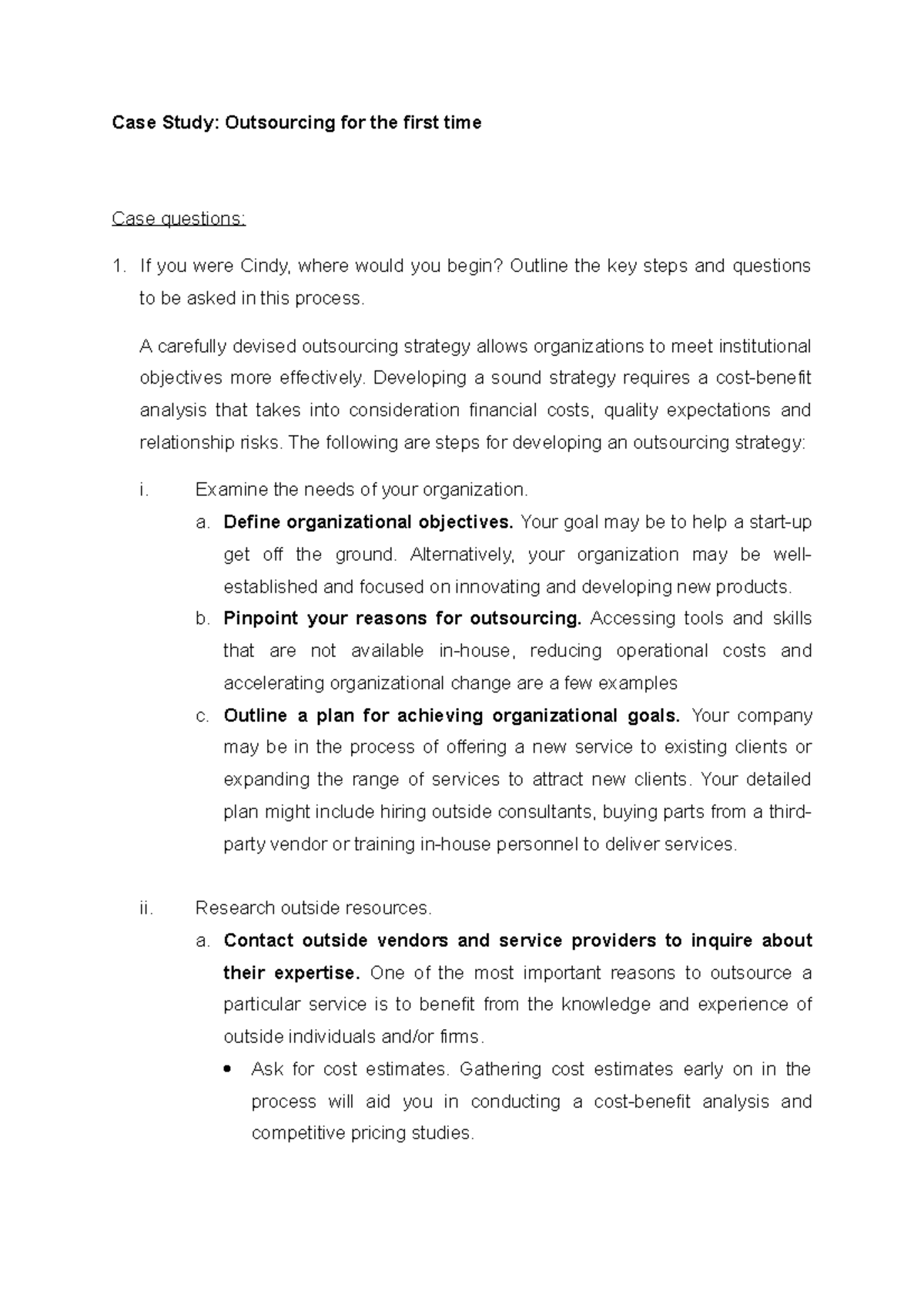 162649159 Case Study Outsourcing - Case Study: Outsourcing for the ...