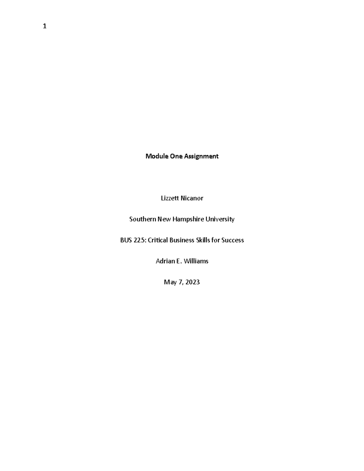 BUS225 Module One Assignment - Module One Assignment Lizzett Nicanor ...