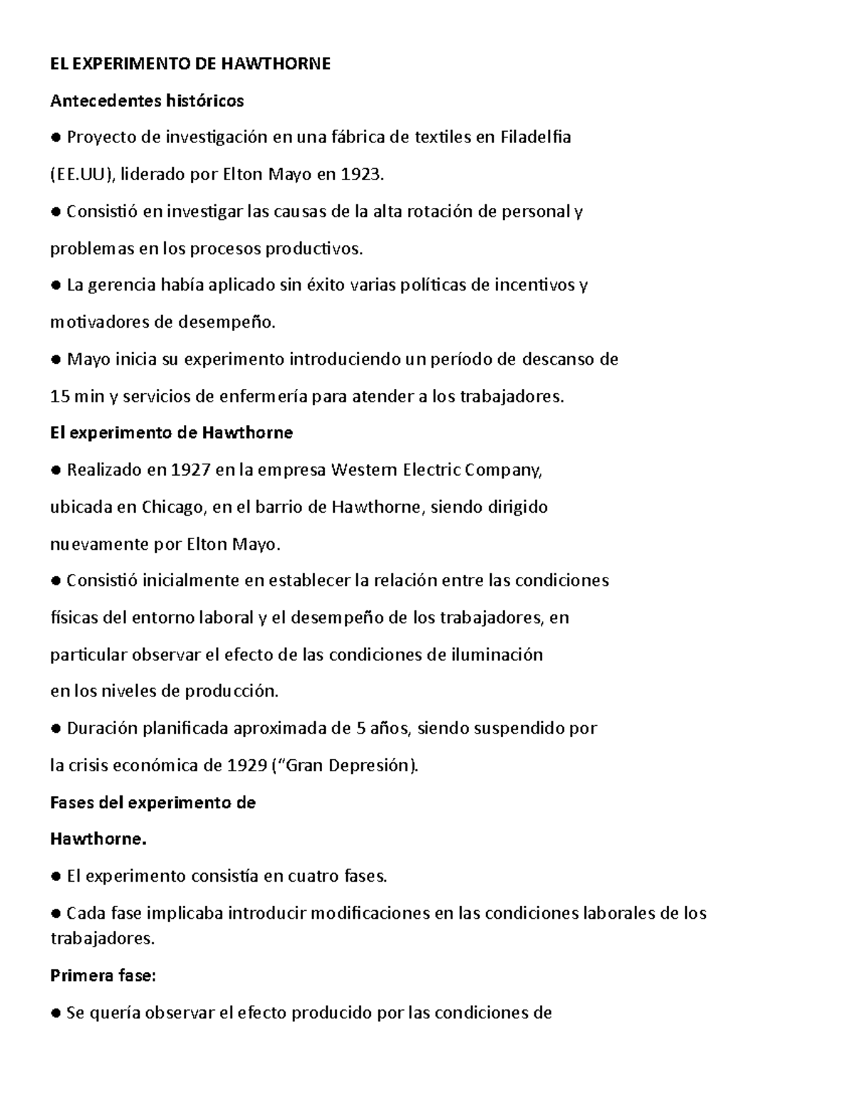 Alltoner - Nota: 8.0 - EL EXPERIMENTO DE HAWTHORNE Antecedentes ...