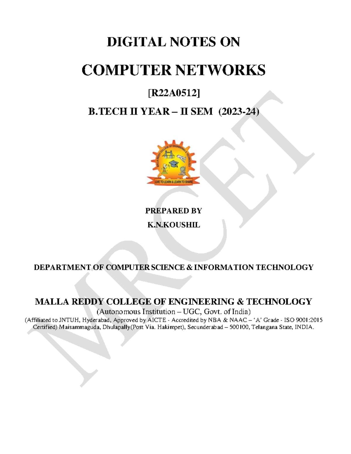 CSIT (R22) 2-2 Computer Networks Digital Notes (2023-24) - DIGITAL ...