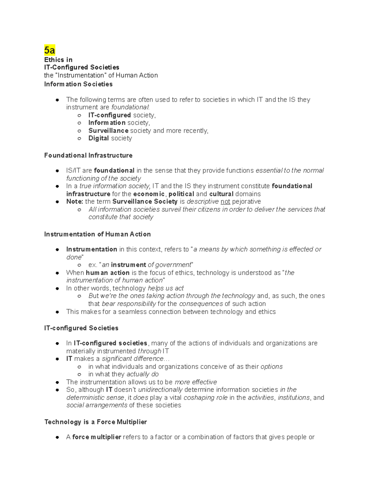 CIS 3270 set5ab - course doc - 5a Ethics in IT-Configured Societies the ...