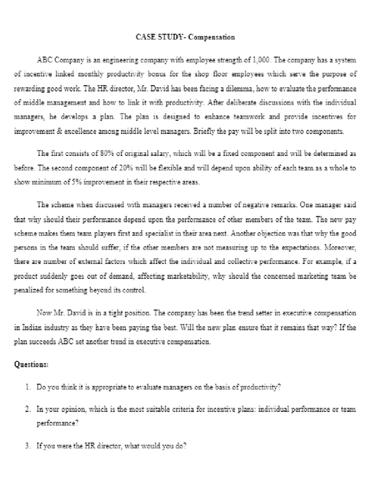 Compensation - Case - Strategic Project Management and Implementation ...