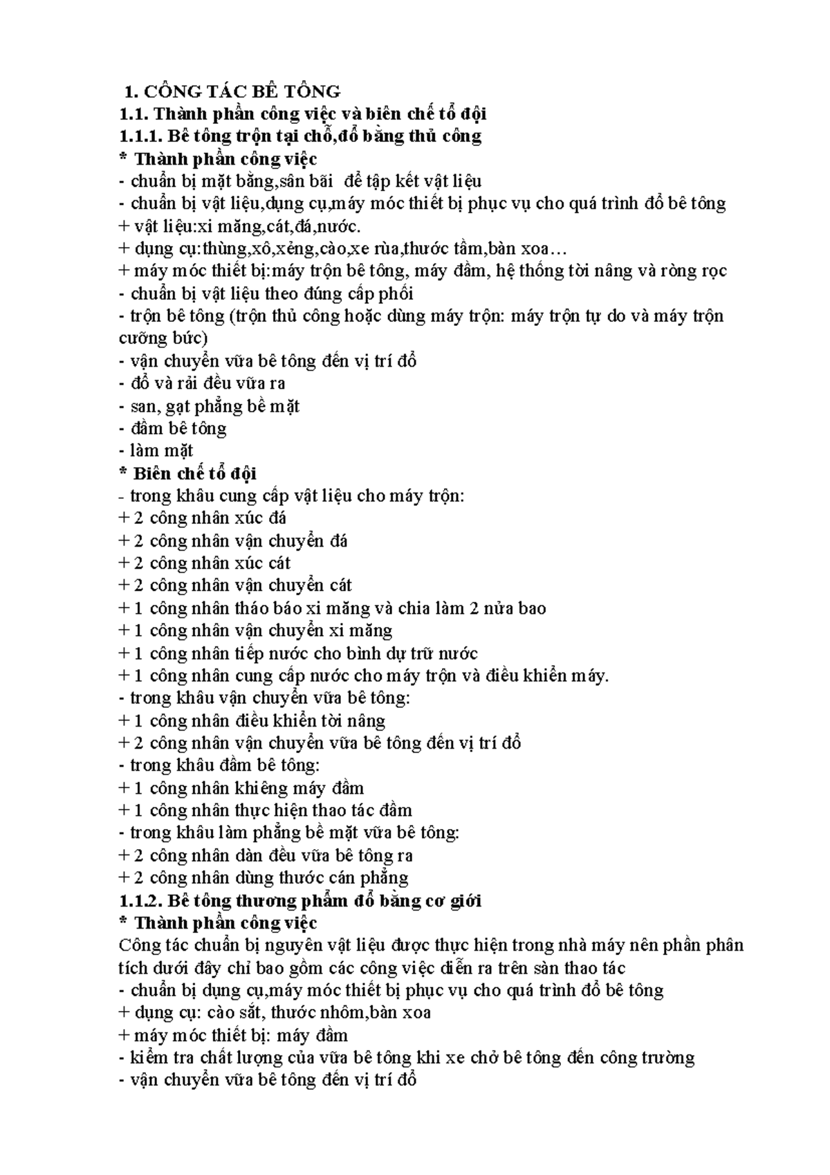 BÁO CÁO THỰC TẬP CÔNG NHÂN45 - 1. CÔNG TÁC BÊ TÔNG **1. Thành phần công ...
