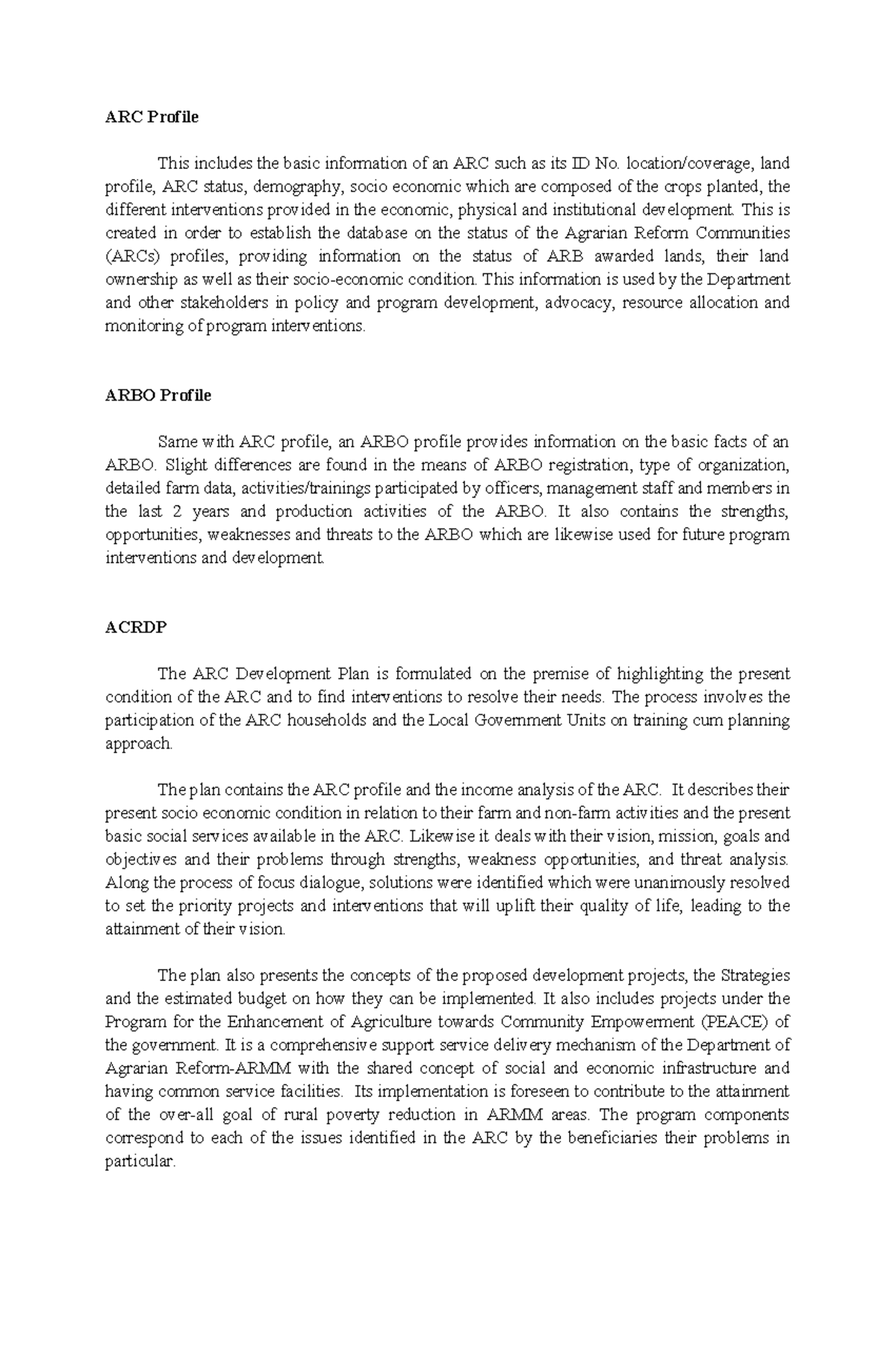 ARC Profile description - ARC Profile This includes the basic ...