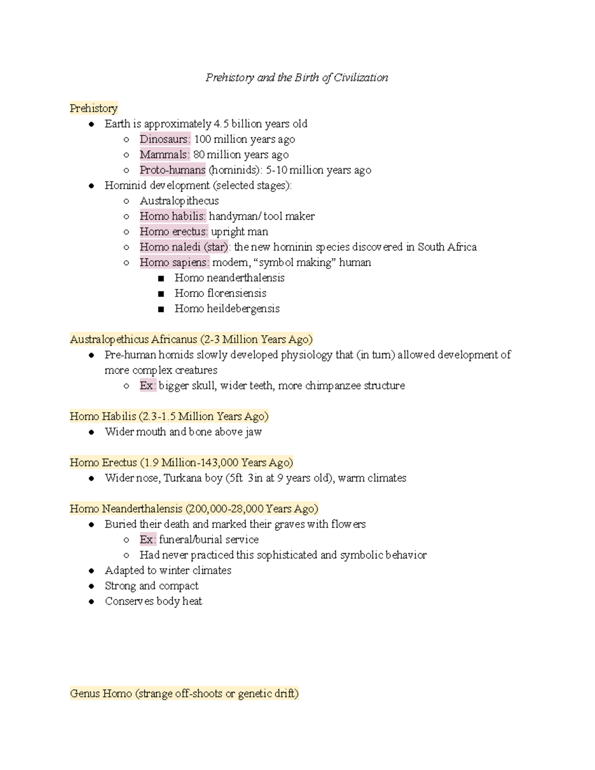 Prehistory and the Birth of Civilization - Prehistory and the Birth of ...