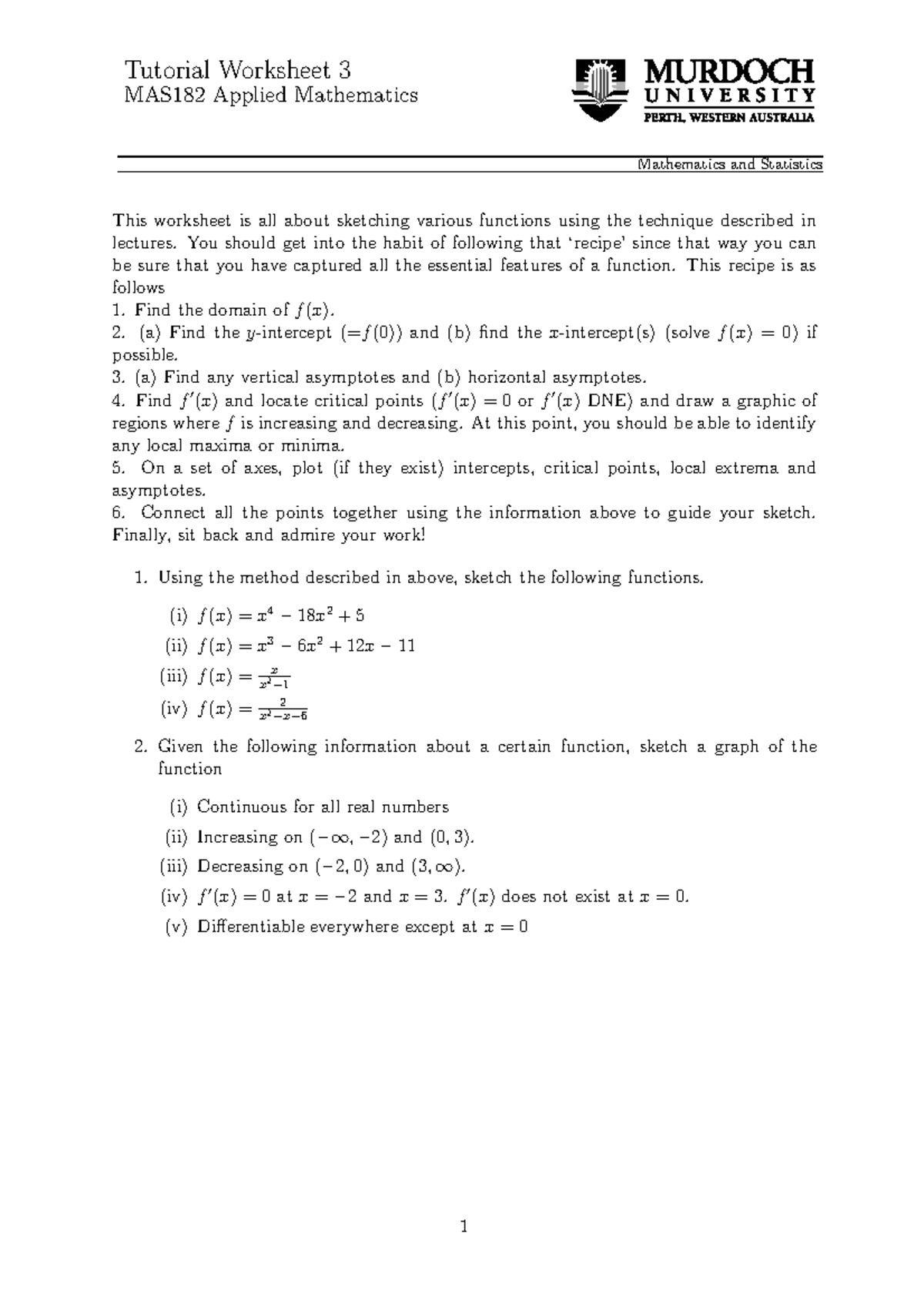 Work Sheet 03 - Tutorial Worksheet 3 MAS182 Applied Mathematics ...