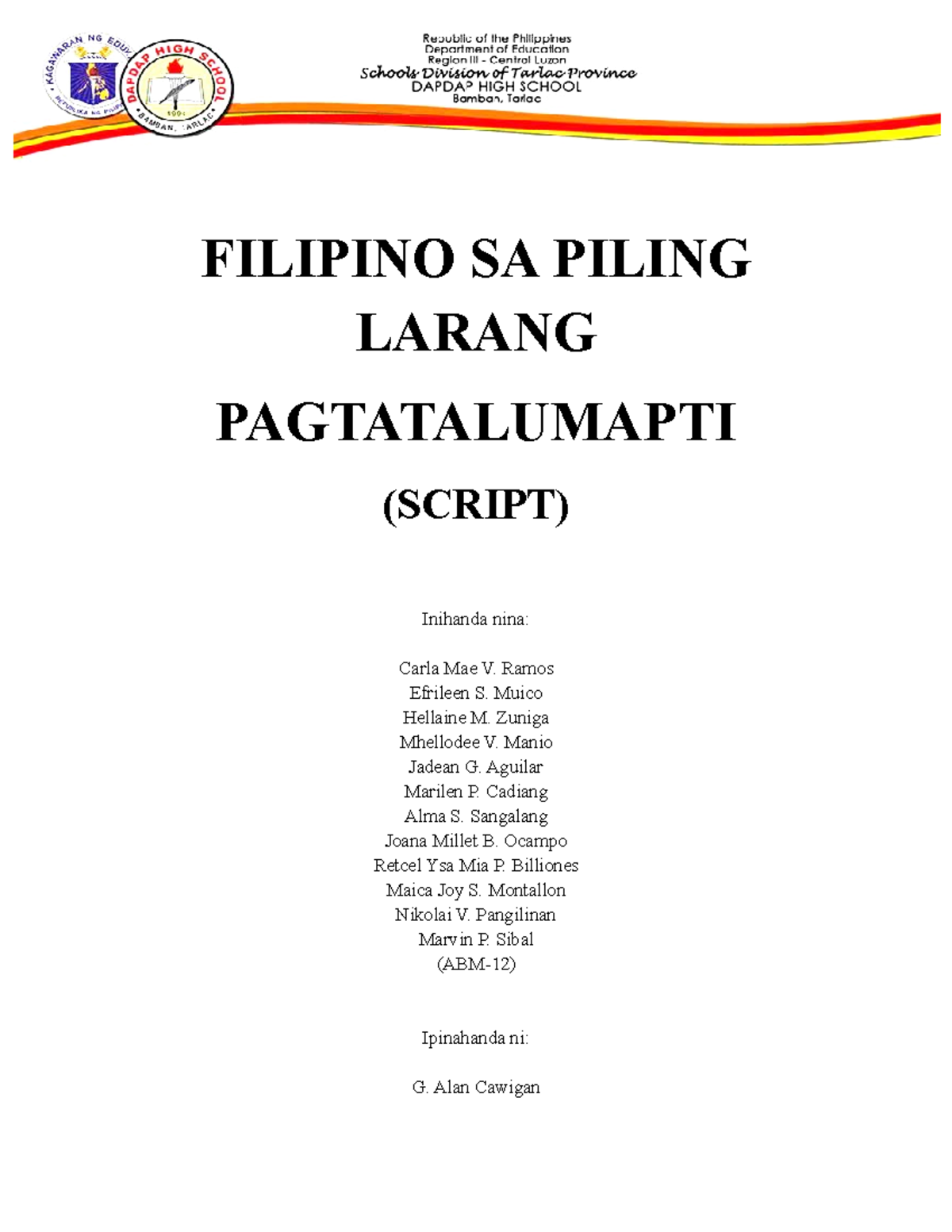 Sayaw-talumpati-script - FILIPINO SA PILING LARANG PAGTATALUMAPTI ...