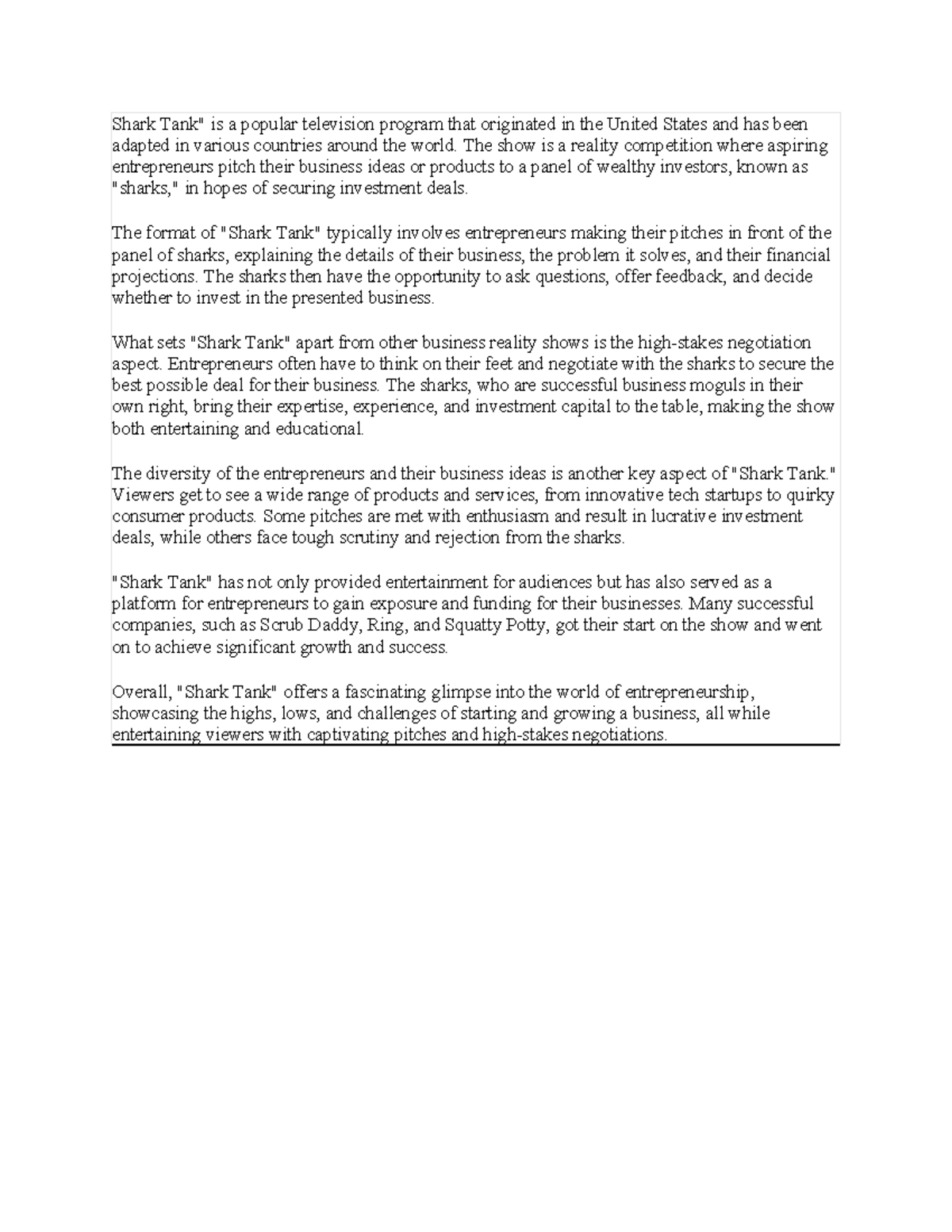 Shark Tank - ielts writing - Shark Tank" is a popular television ...