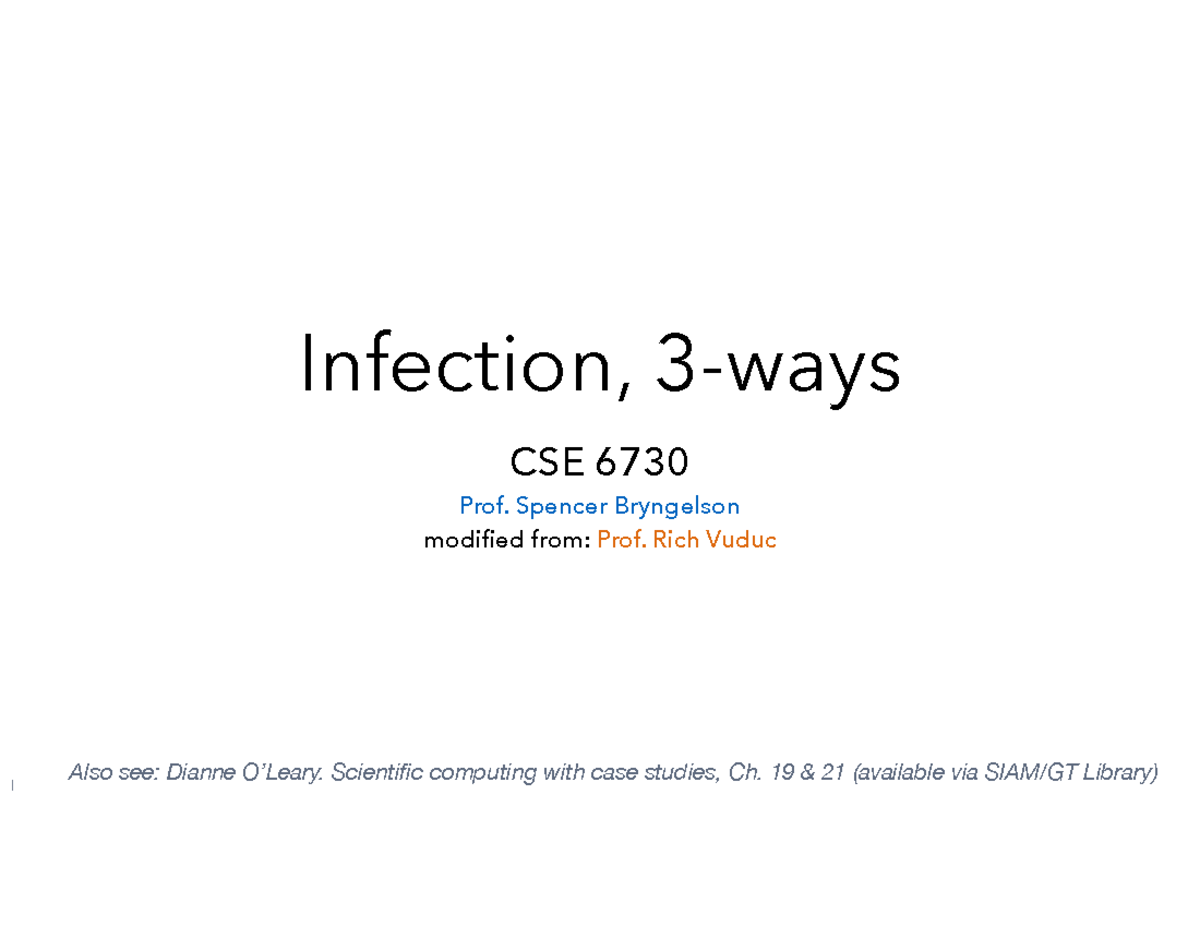Cse6730 01 infection spread - Infection, 3-ways CSE 6730 Prof. Spencer Bryngelson modified from ...