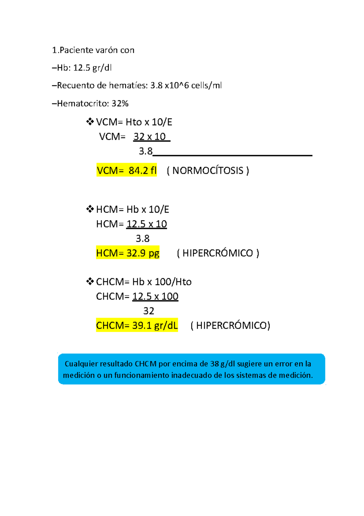 Constantes Corpusculares Hematologia - 1 varón con –Hb: 12 gr/dl ...