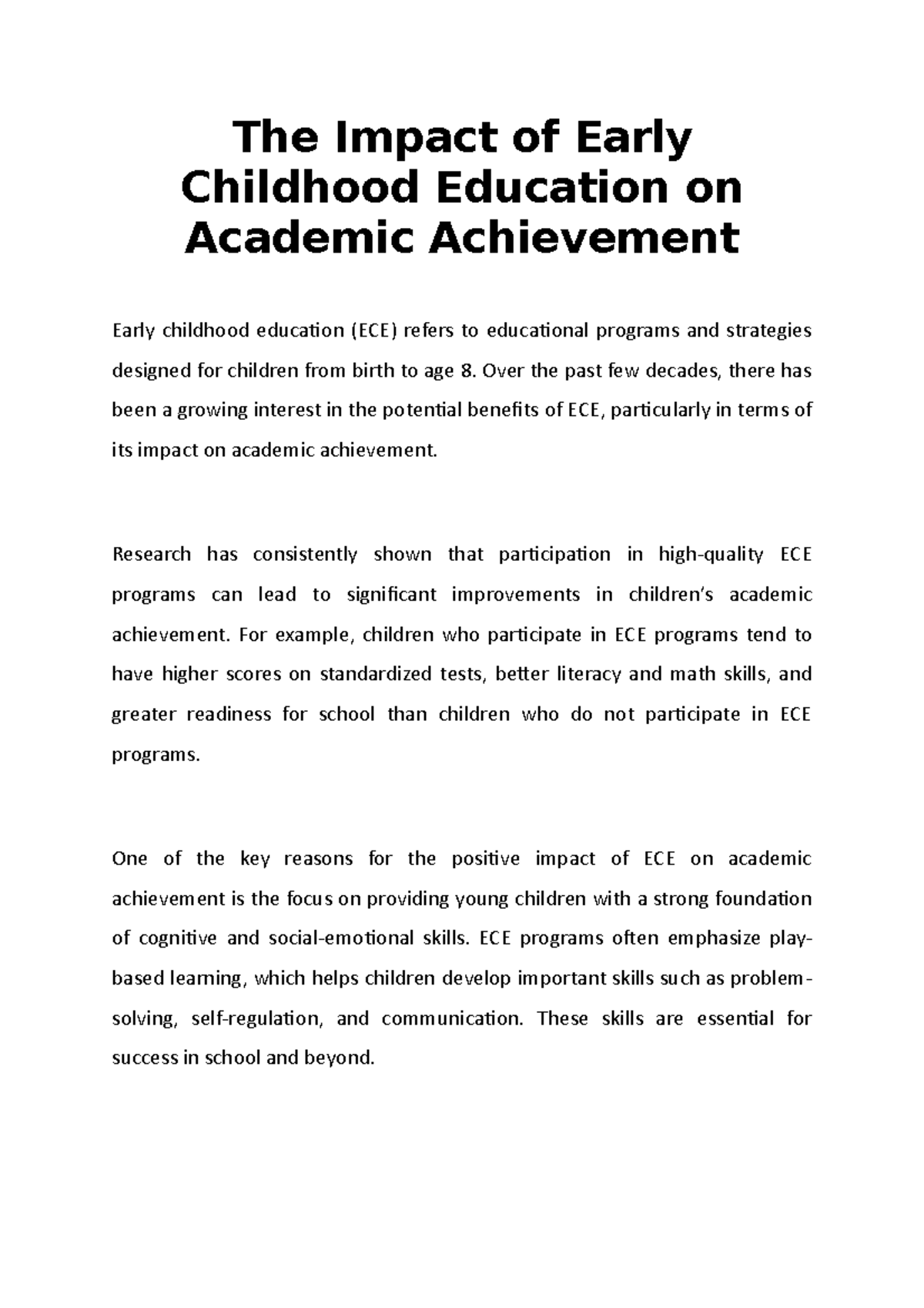 The Impact of Early Childhood Education on Academic Achievement - The ...