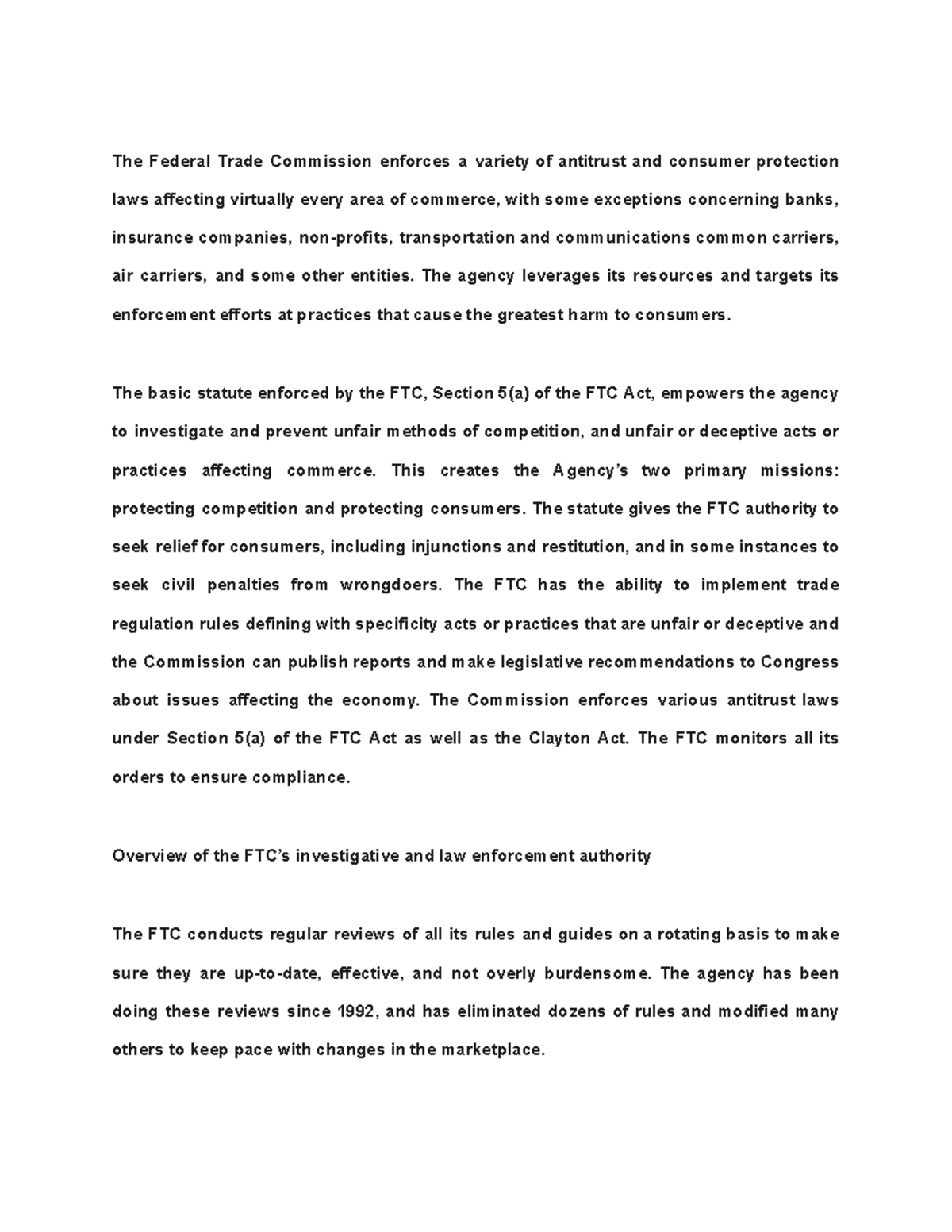 Big Data Analytics Role of FTC - The Federal Trade Commission enforces ...