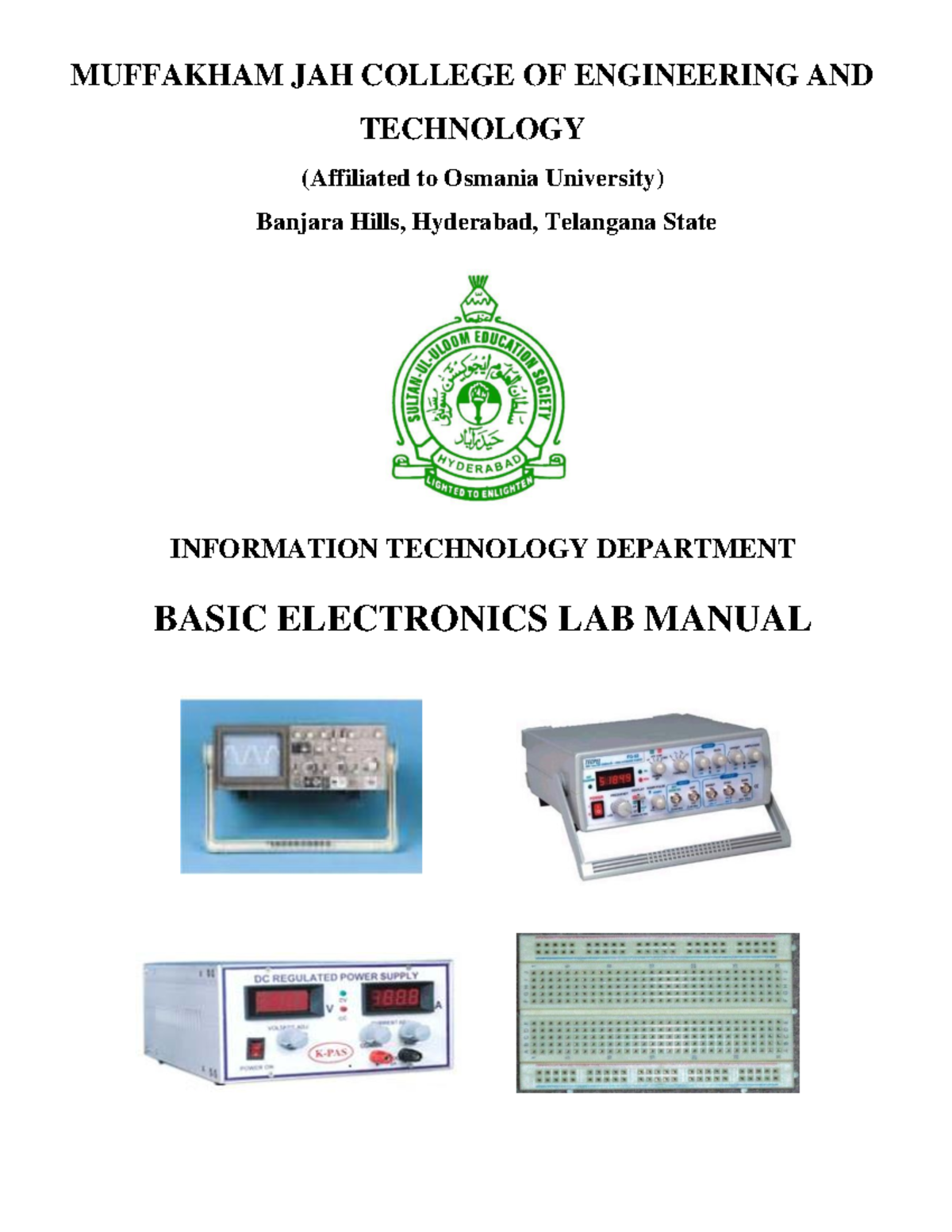 Basic Electroniclabmanual BIT 231 - MUFFAKHAM JAH COLLEGE OF ...
