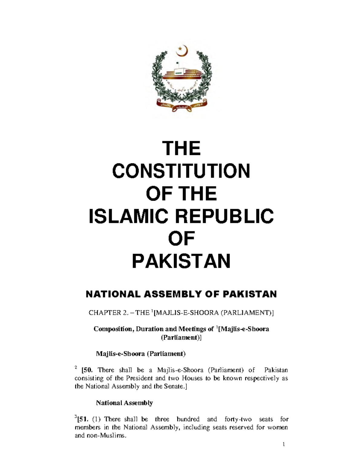 Pakistan - THE CONSTITUTION OF THE ISLAMIC REPUBLIC OF PAKISTAN ...