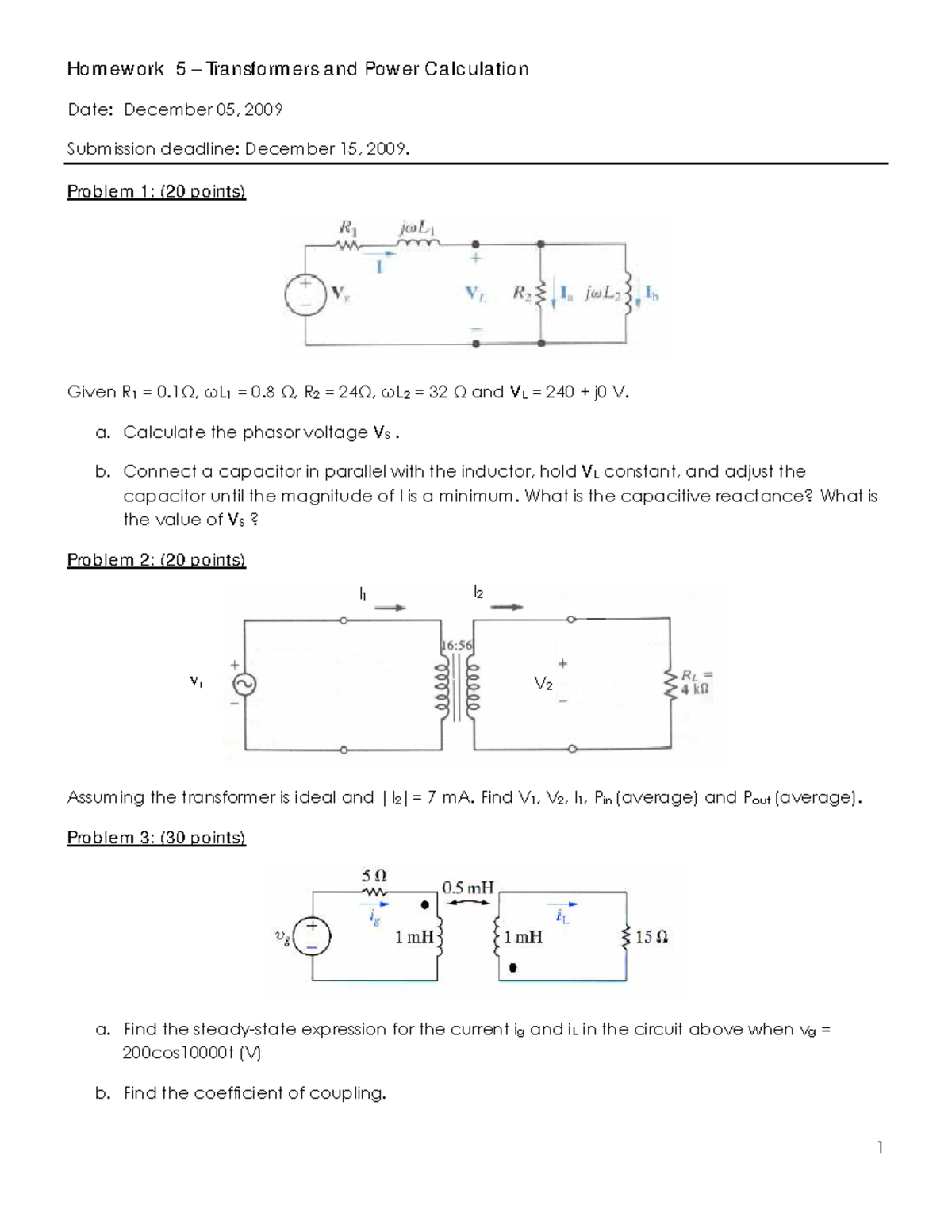 Homework 5 Transformer and Power Calculations - 1 Ho m e wo rk 5 – Tra ...