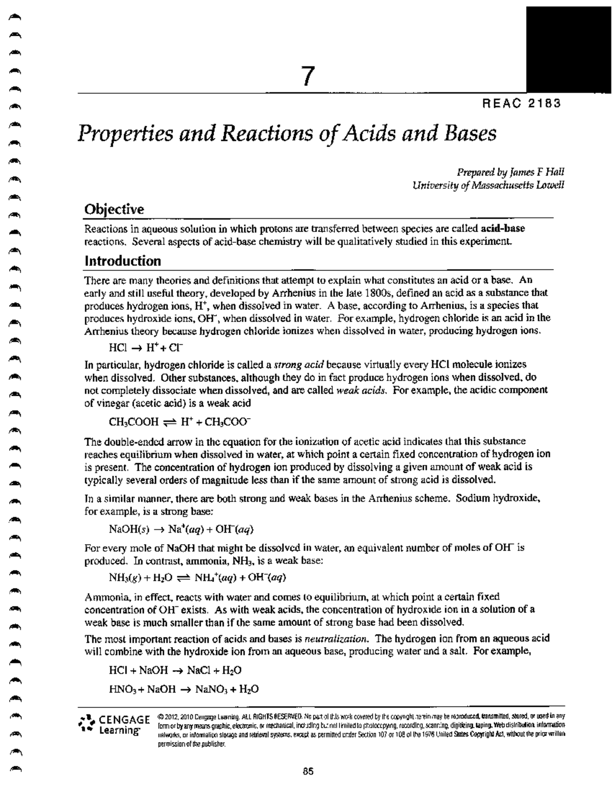 Acid and Base - Chemistry lab manual Acid and Base - CHM 121 - 57C for ...